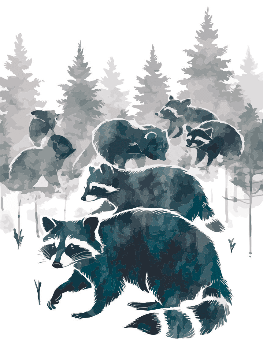 Raccoon Family Raccoons Animal Jungle Wild Adventure Fun Colorful ...