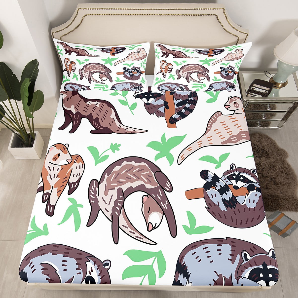 Raccoon Fitted Sheet Capybara Full Bed Sheets,Cartoon Wildlife Bedding ...
