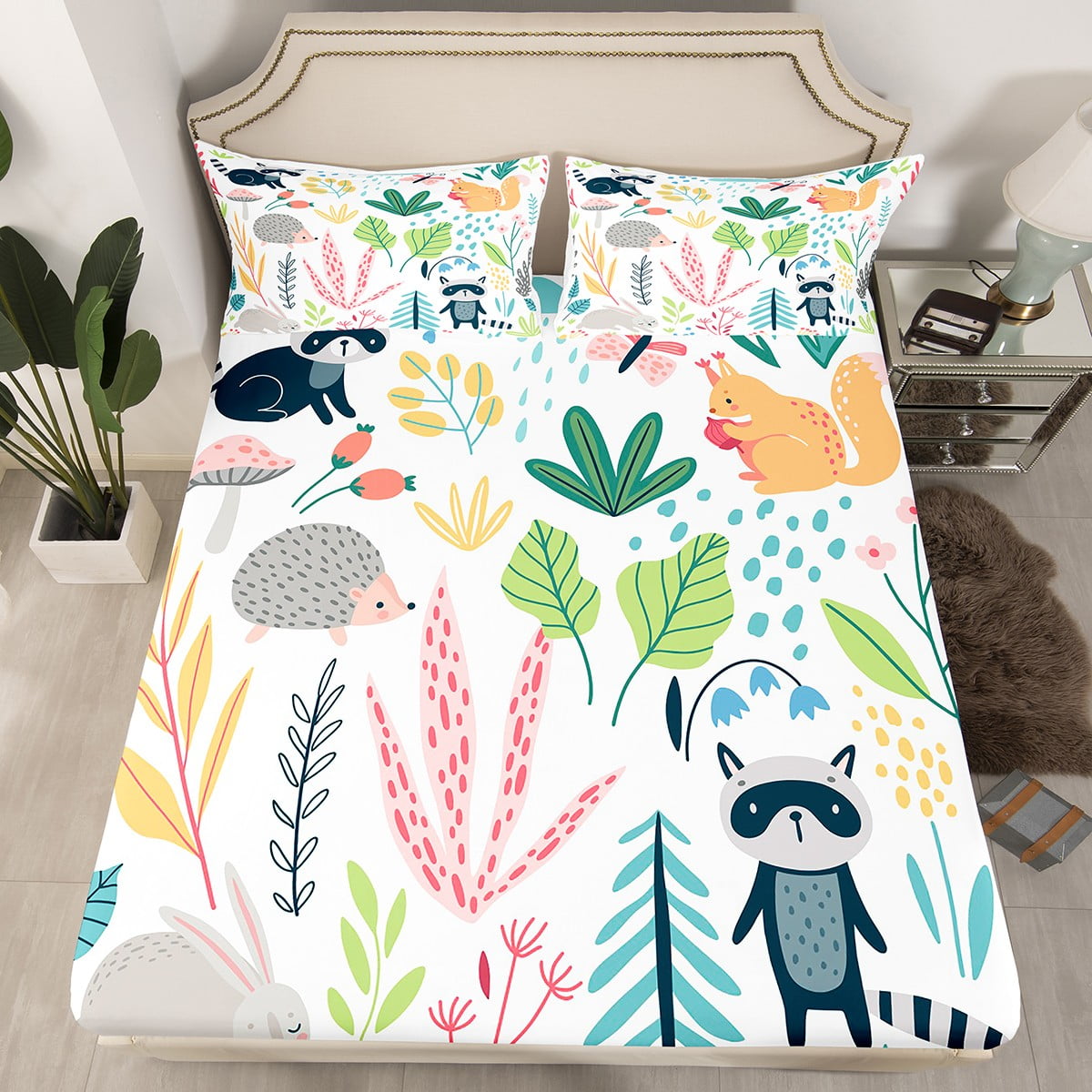 Raccoon Fitted Sheet Squirrel Rabbit Full Bed Sheets for Boys Kids ...