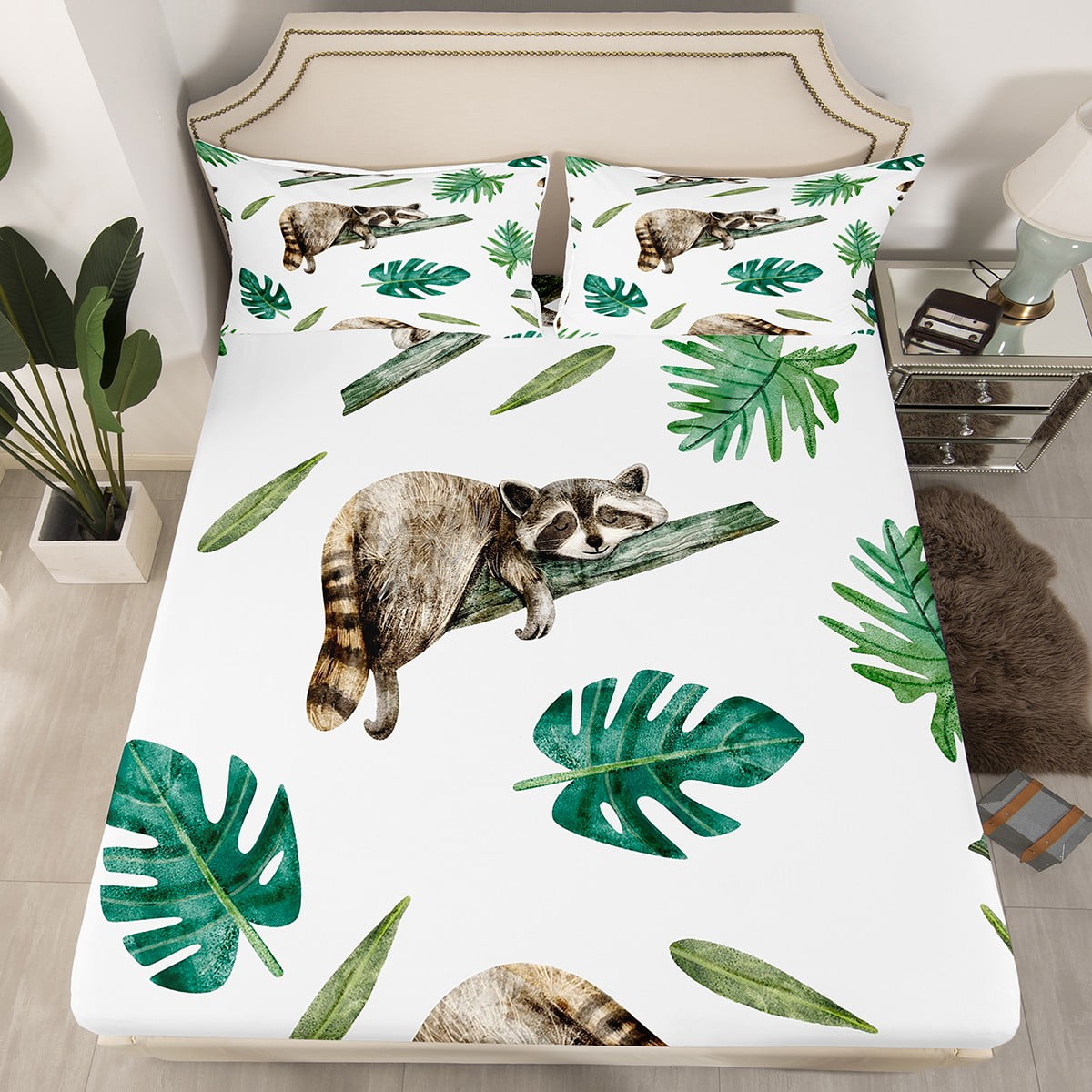 Raccoon Fitted Sheet Wild Animals Full Bed Sheets for Boys Kids Child ...