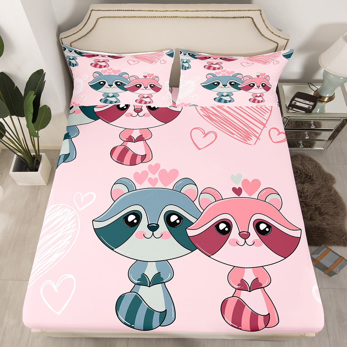 Raccoon Fitted Sheet Wild Animals Twin Bed Sheets,Cartoon Wildlife ...