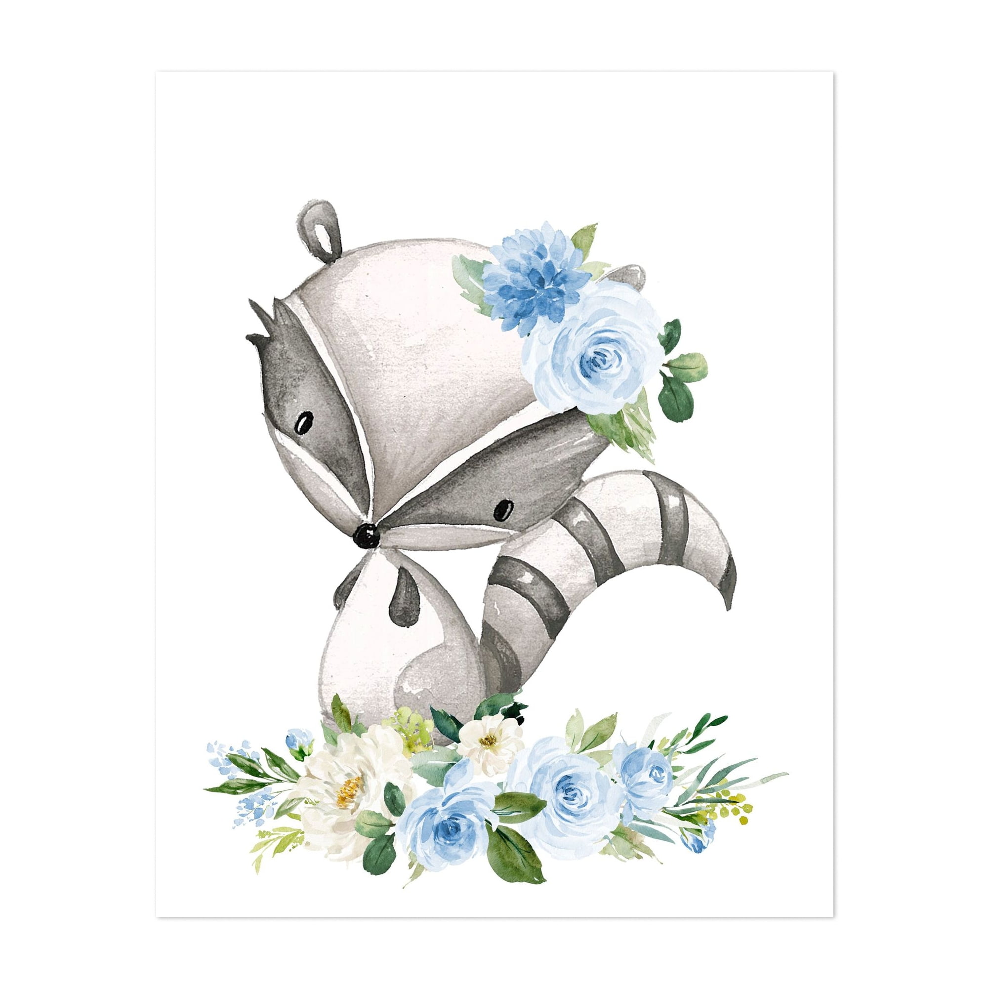 Raccoon, Forest Animals, Woodland Animals, Boho, Blue Flowers, Boy ...