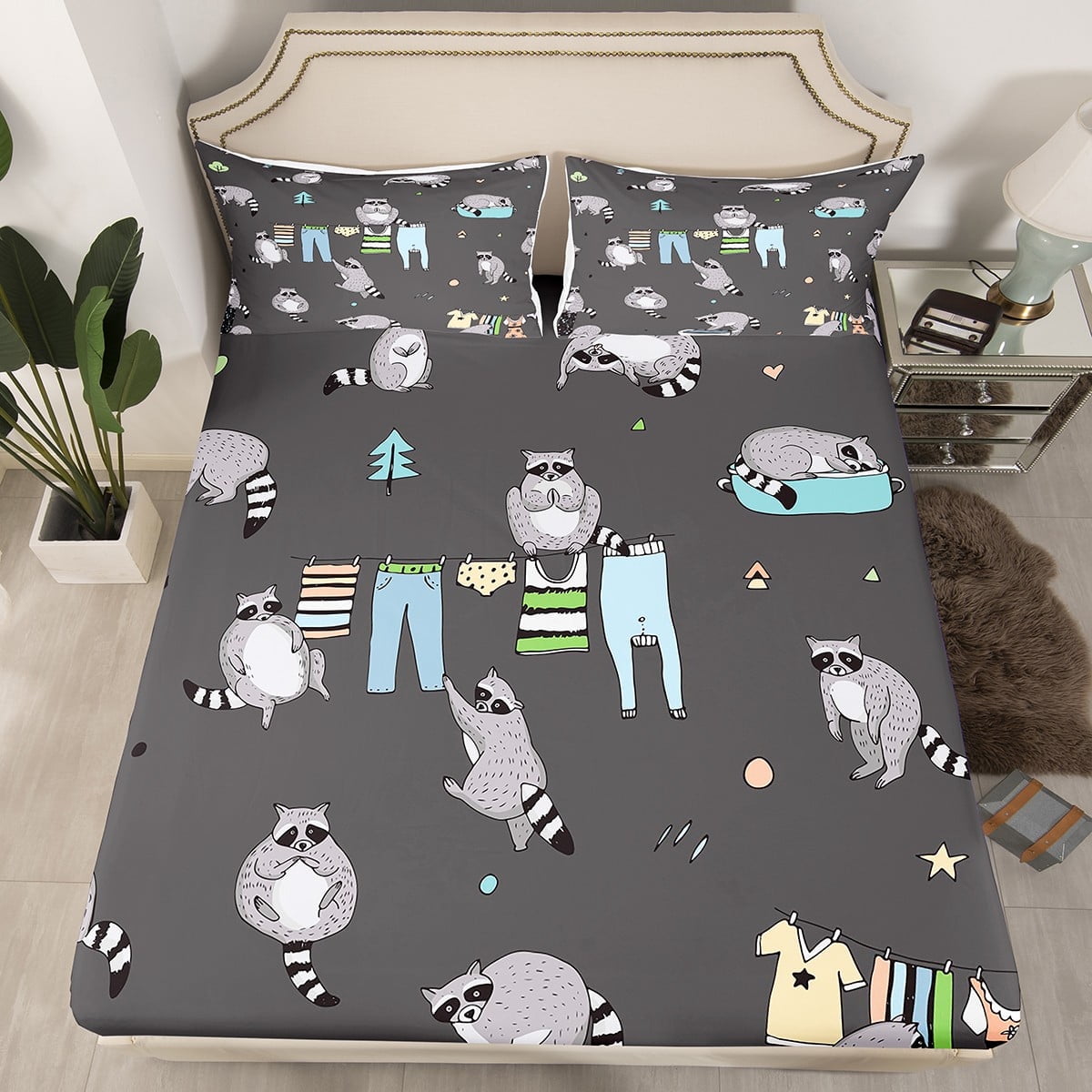 Raccoon Full Bed Sheets for Boys Kids Child,Cute Cartoon Wildlife ...