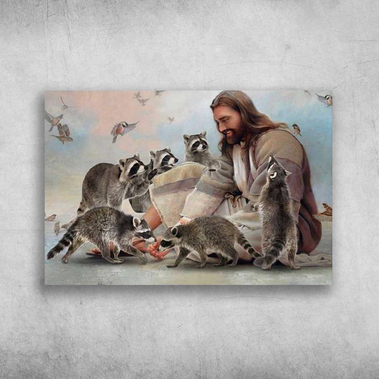 Raccoon God - Raccoon Jesus Lover 16 x 24 Inch Poster - Walmart.com