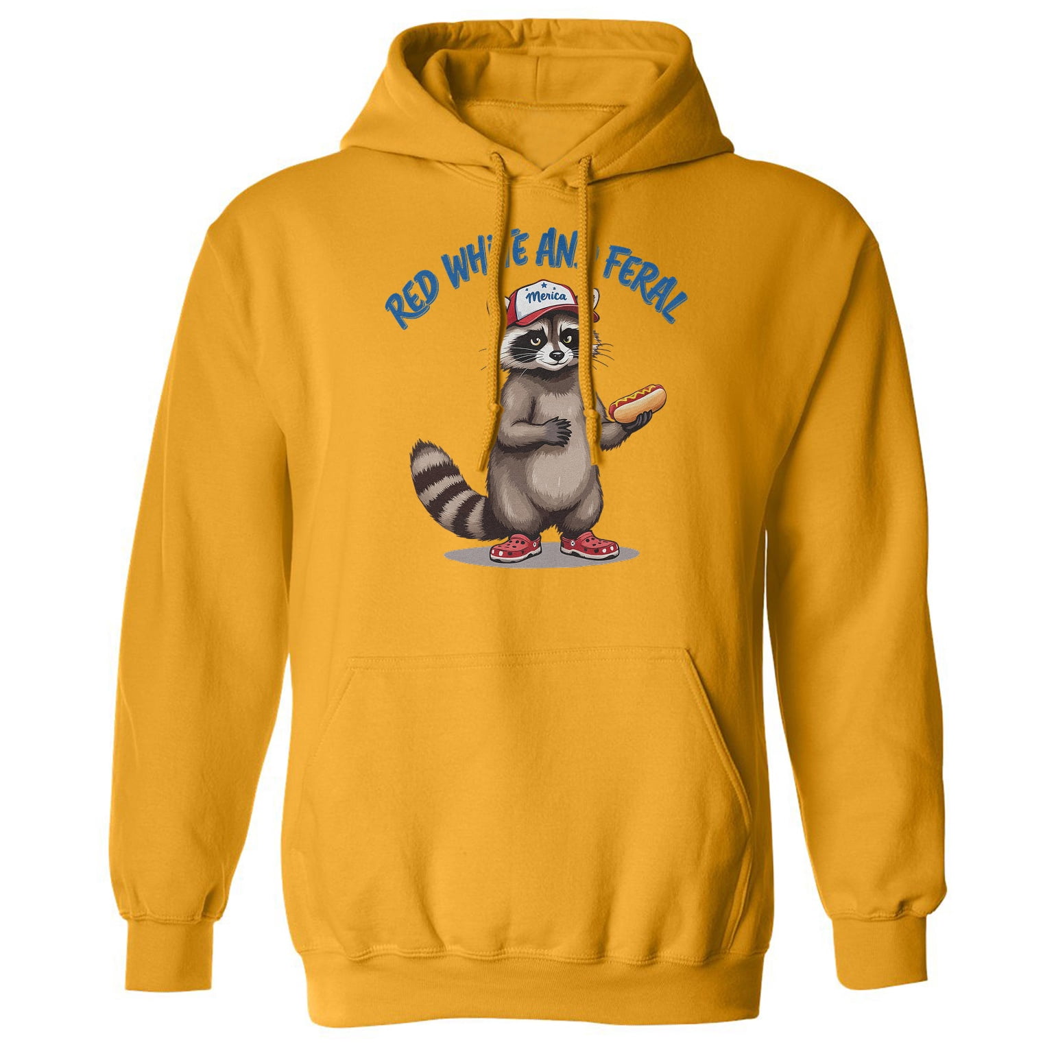 Raccoon Hot Dog Red White and Feral - 4th of July Unisex Hooded ...