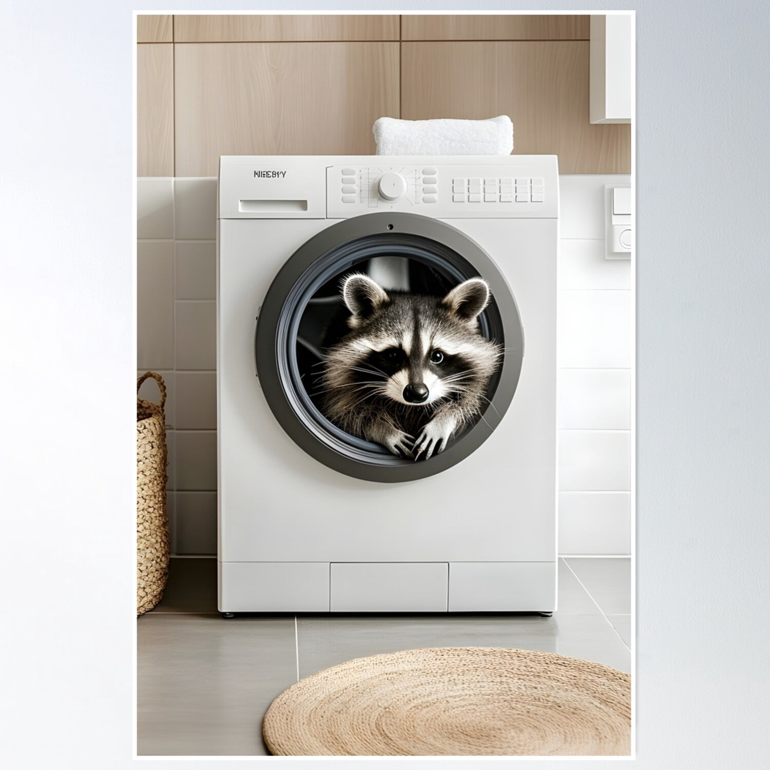 Raccoon In A Washing Machine, Funny Bathroom Art Poster Wall Art ...