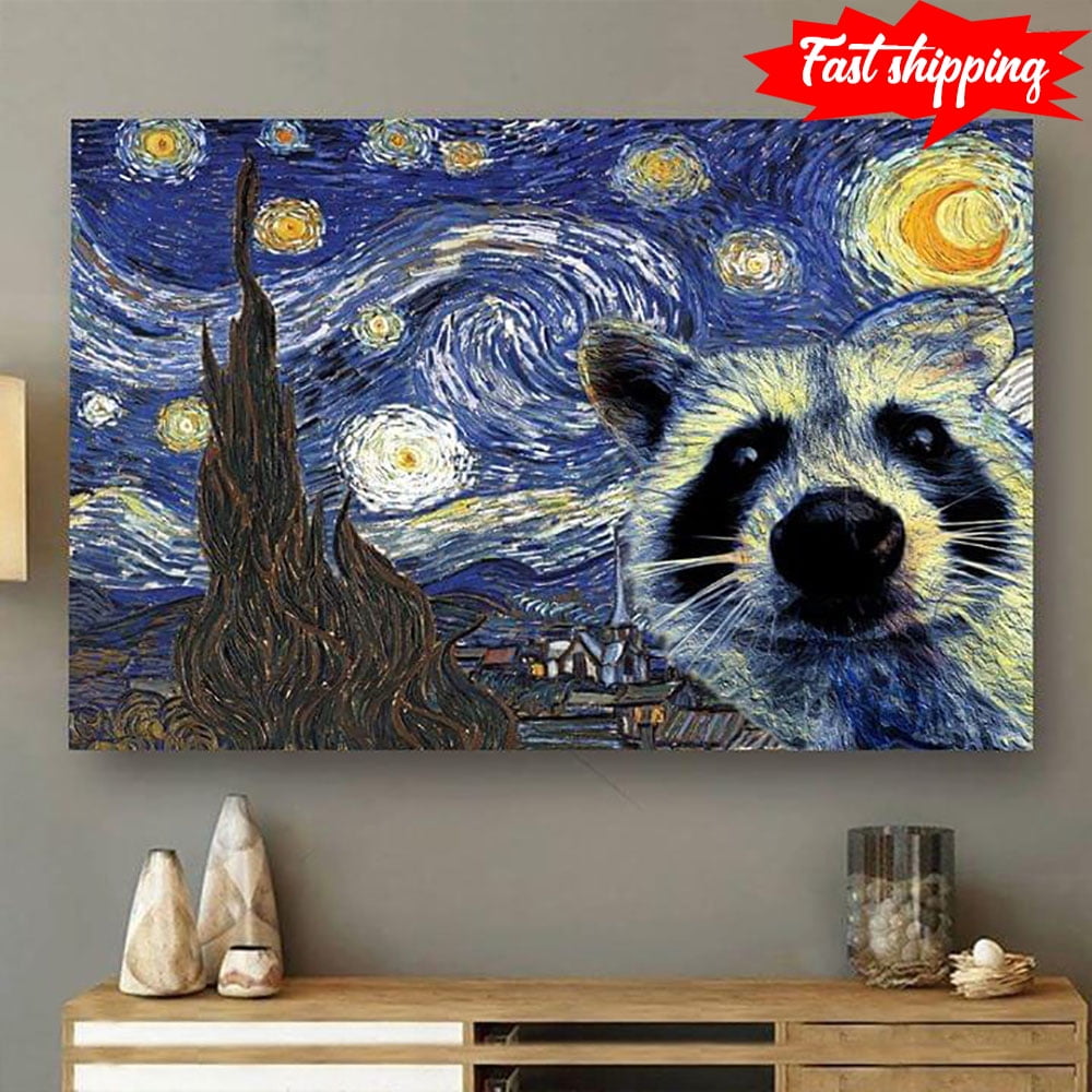 Raccoon In The Starry Night Vincent Van Gogh 16 x 24 Inch Poster ...