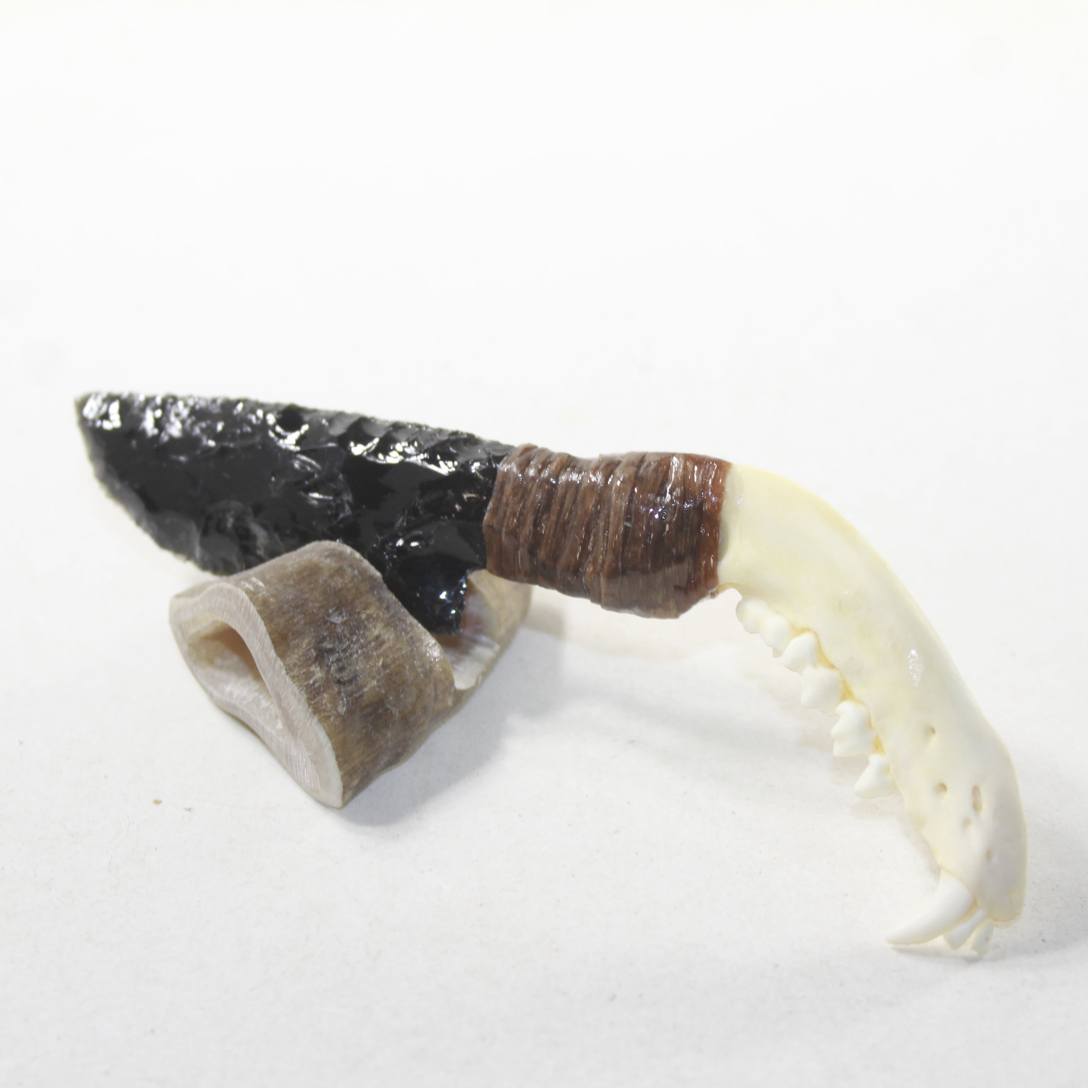 Raccoon Jaw Handle Obsidian Blade Ornamental Knife #1941 Mountain Man ...