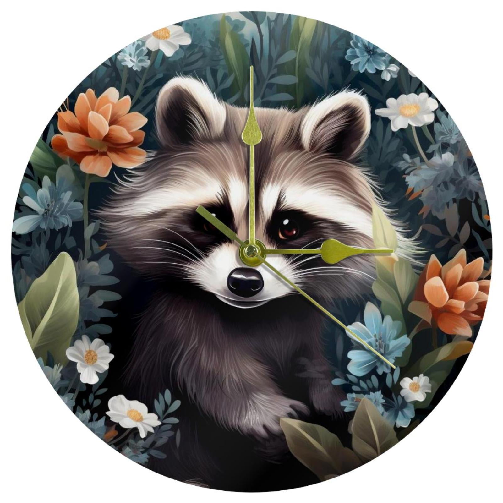 Raccoon Modern Round Acrylic Wall Clock, 9.8 Inches, Silent Non-Ticking ...