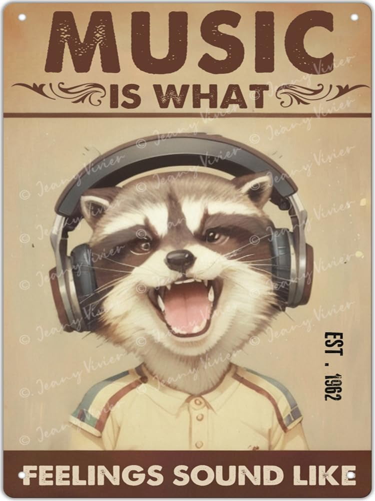 Raccoon Music is What Feelings Sound Like Metal Tin Sign Modern Hanging ...