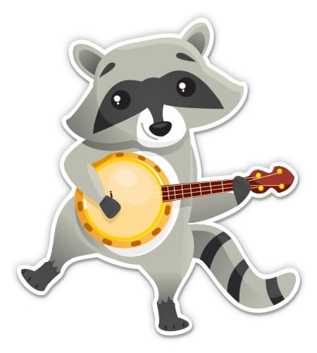 Raccoon Playing Banjo Cute - 5" Vinyl Sticker - For Car Laptop I-Pad ...