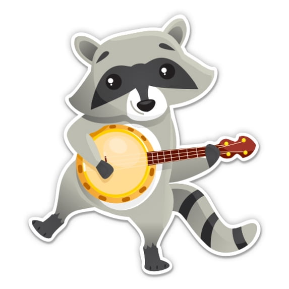 Raccoon Playing Banjo Cute - 5" Vinyl Sticker - For Car Laptop I-Pad ...