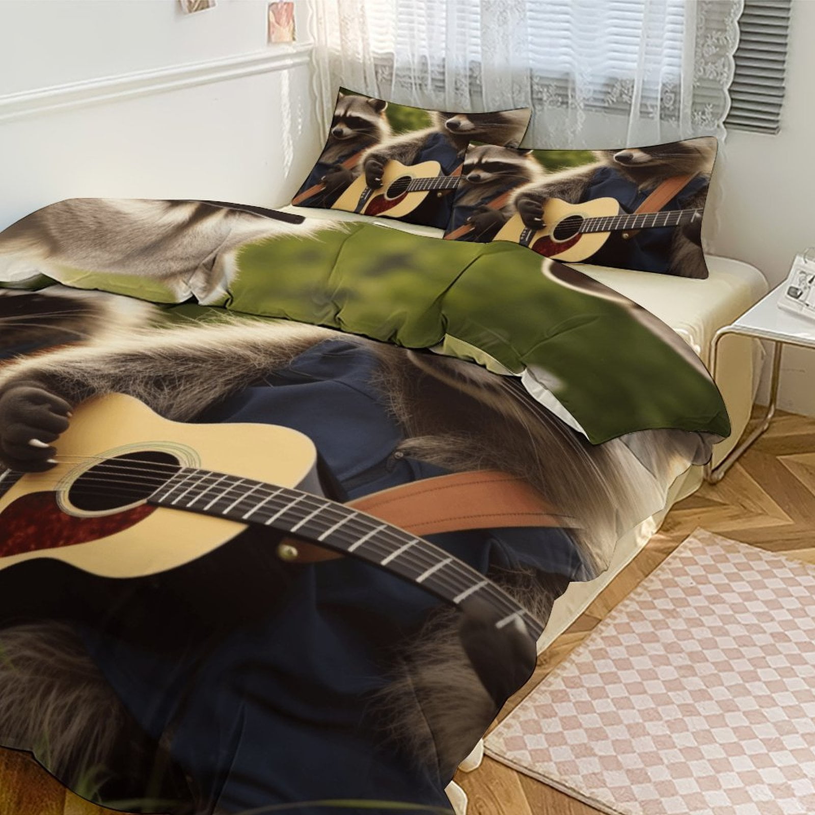 Raccoon Playing Guitar Bedding Set with Zipper Closure for Girls & Boys ...