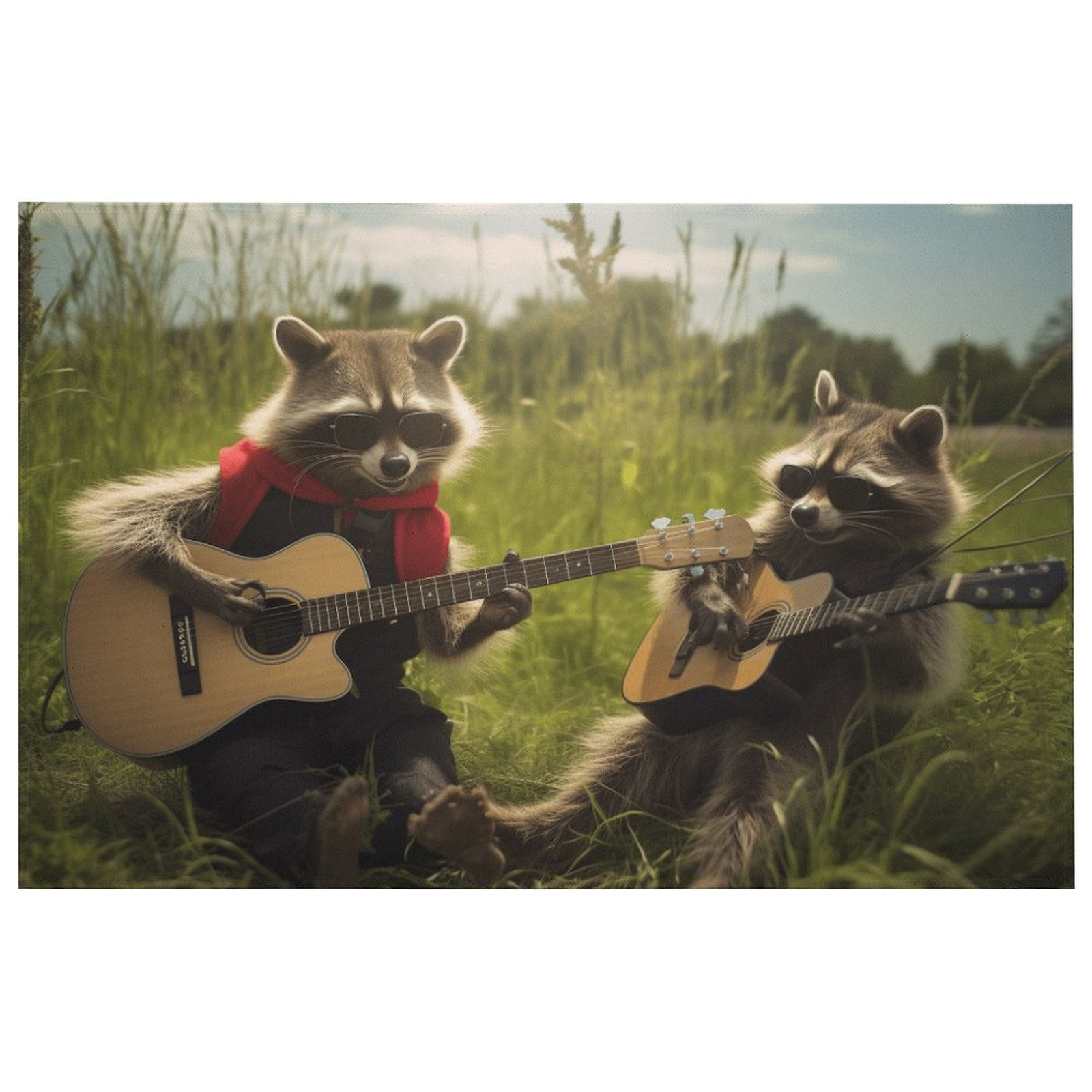 Raccoon Playing Guitar Rug - for Living Room, Bedroom, And Dining Room ...