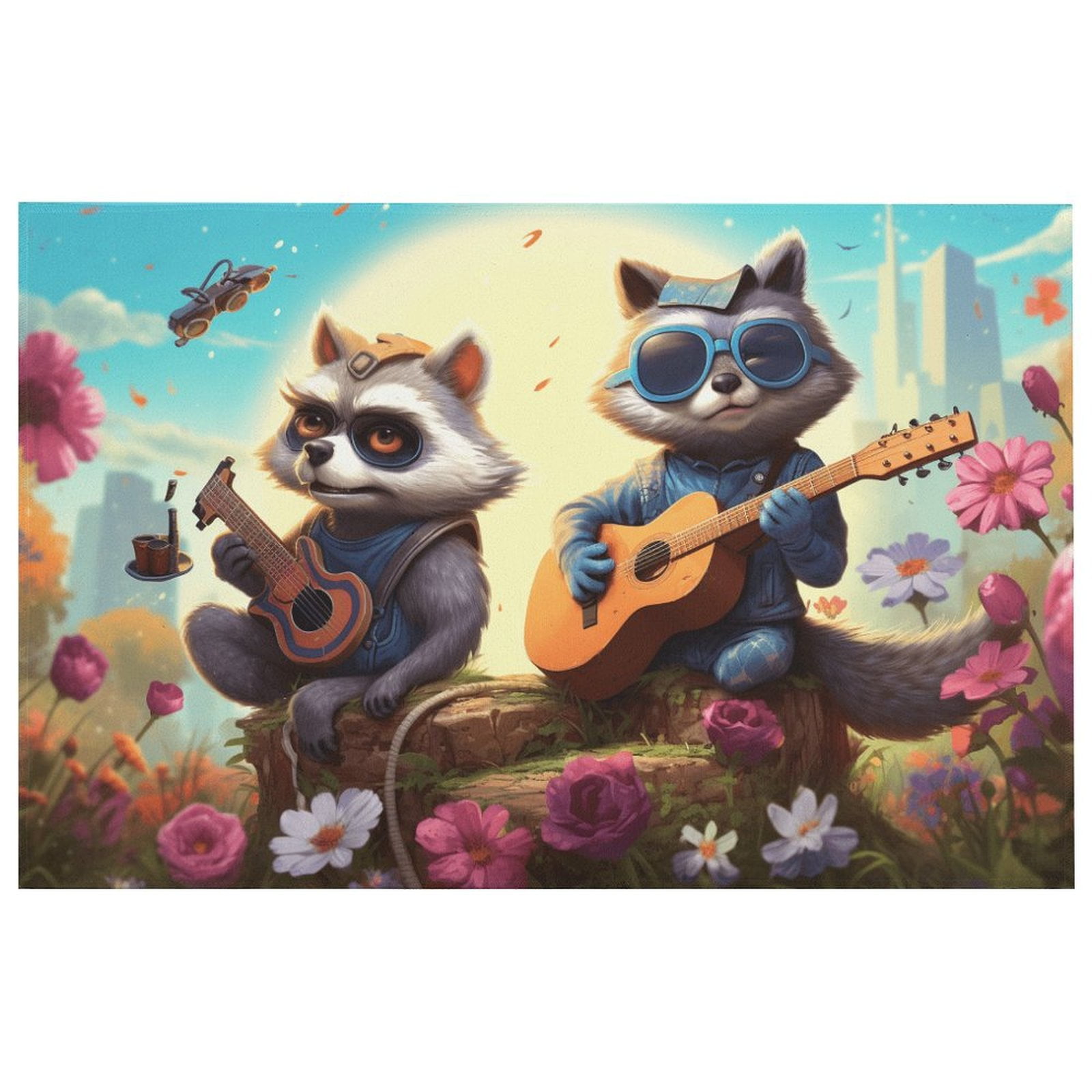 Raccoon Playing Guitar Rug - for Living Room, Bedroom, And Dining Room ...