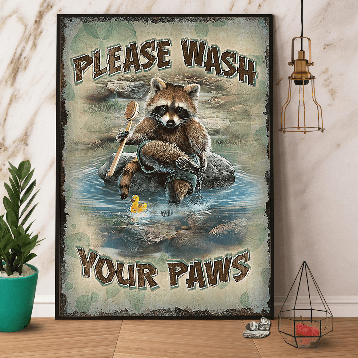 Raccoon Please Wash Your Paws Funny Bathroom Paper Poster No Frame ...