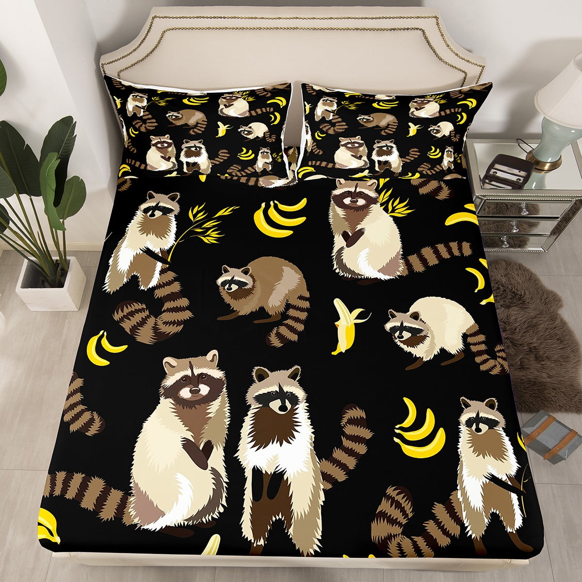 Raccoon Queen Bed Sheets for Boys Kids Child,Banana Bedding Set ...