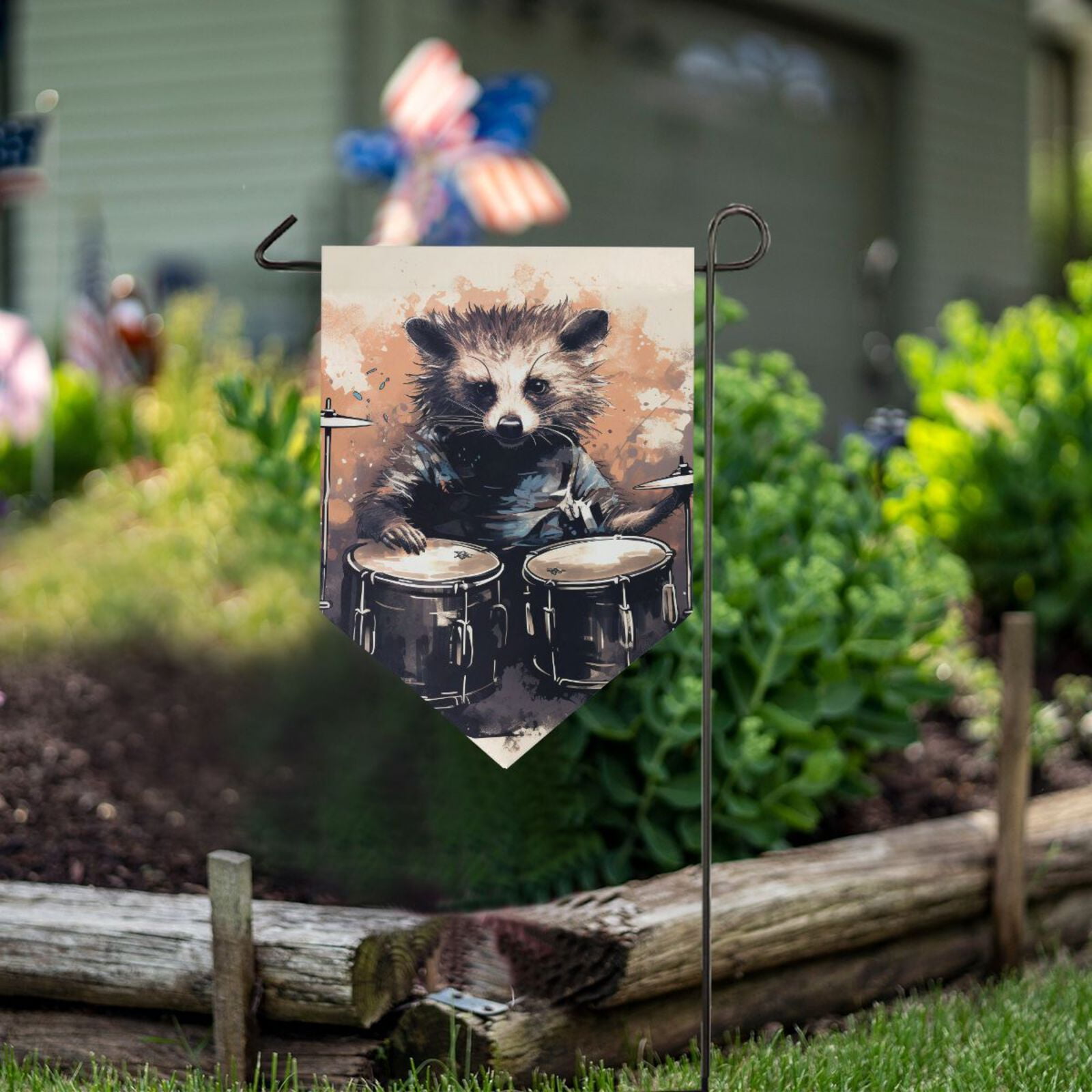Raccoon Rack Drum Garden Flag 18" x 12.5" Double Sided Yard Lawn ...