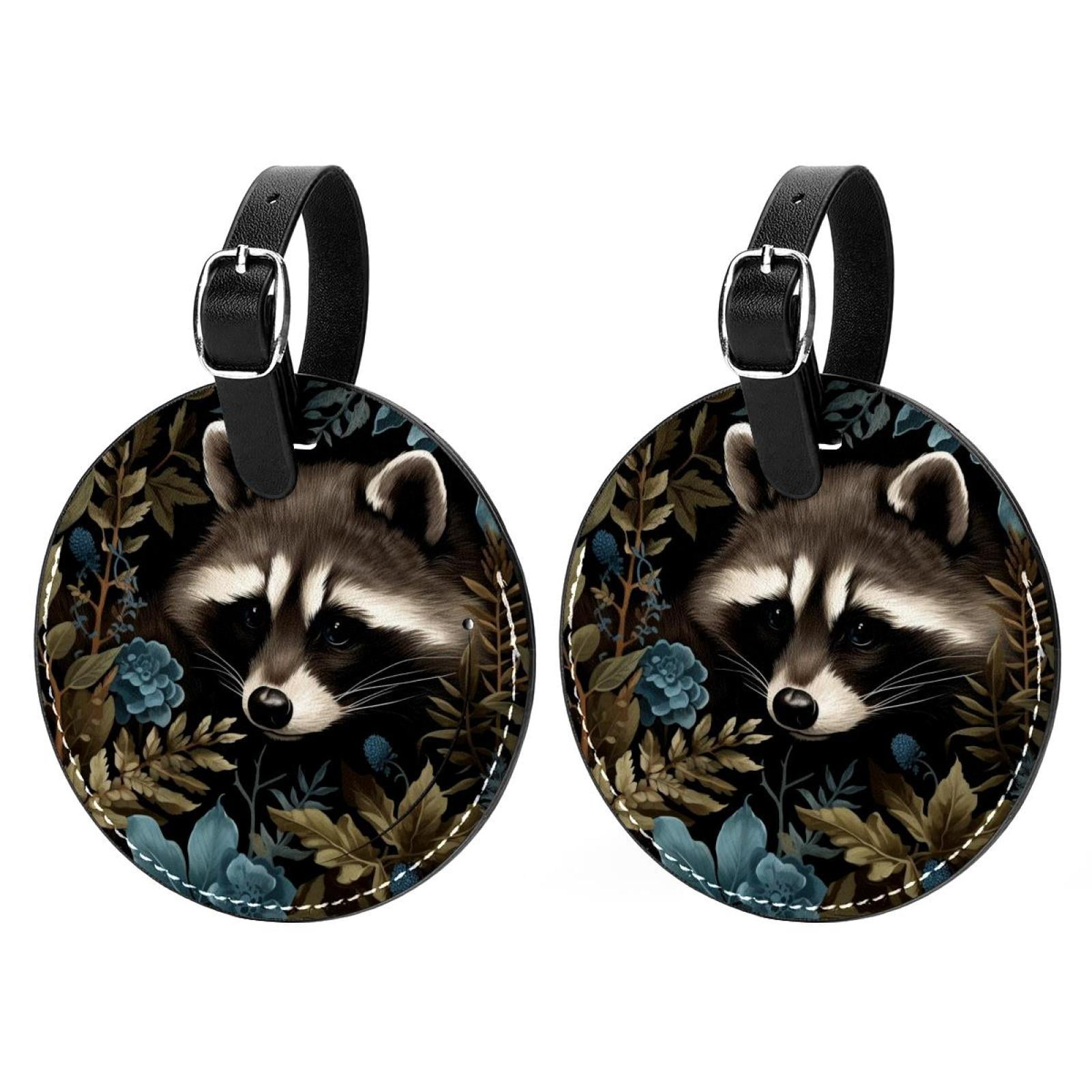 Raccoon Set of 2pcs PU Leather Round Suitcase Tags with Privacy Cover ...