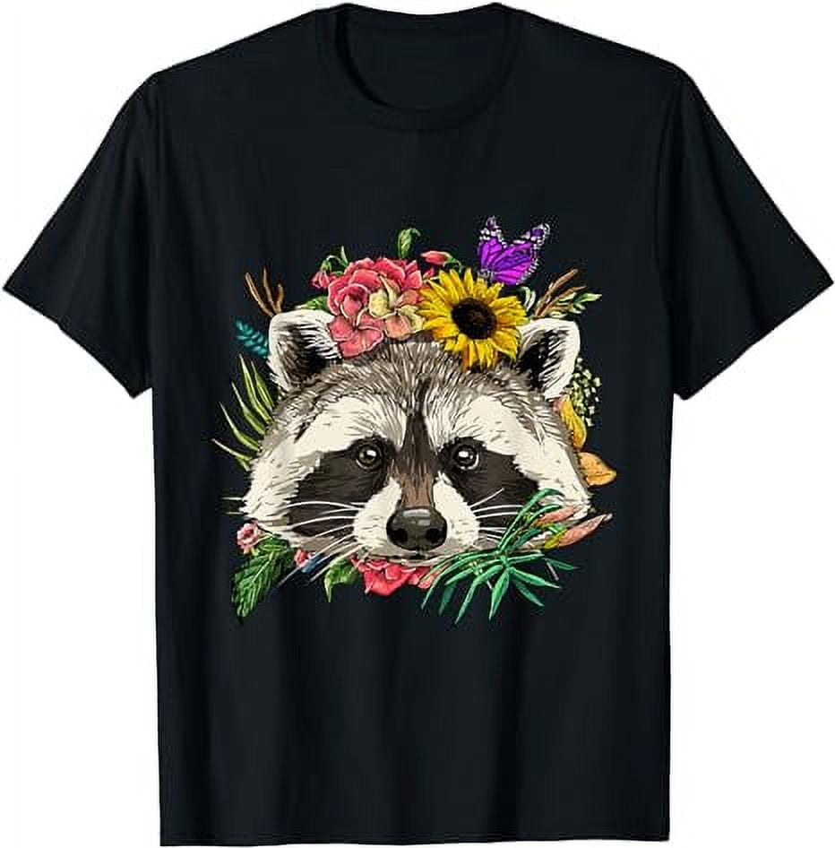 Raccoon Shirt Floral Raccoon Face Trash Panda Raccoon Lover T-Shirt ...