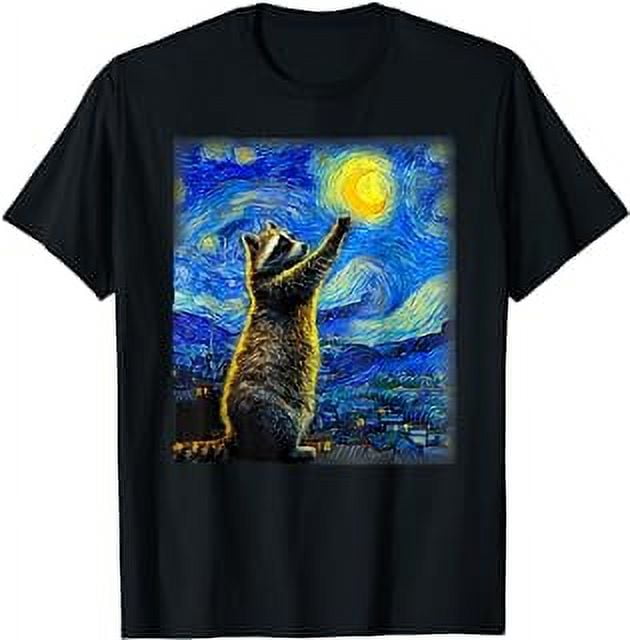 Raccoon Starry Night Painting Van Gogh Funny Raccoon Lover T-Shirt ...