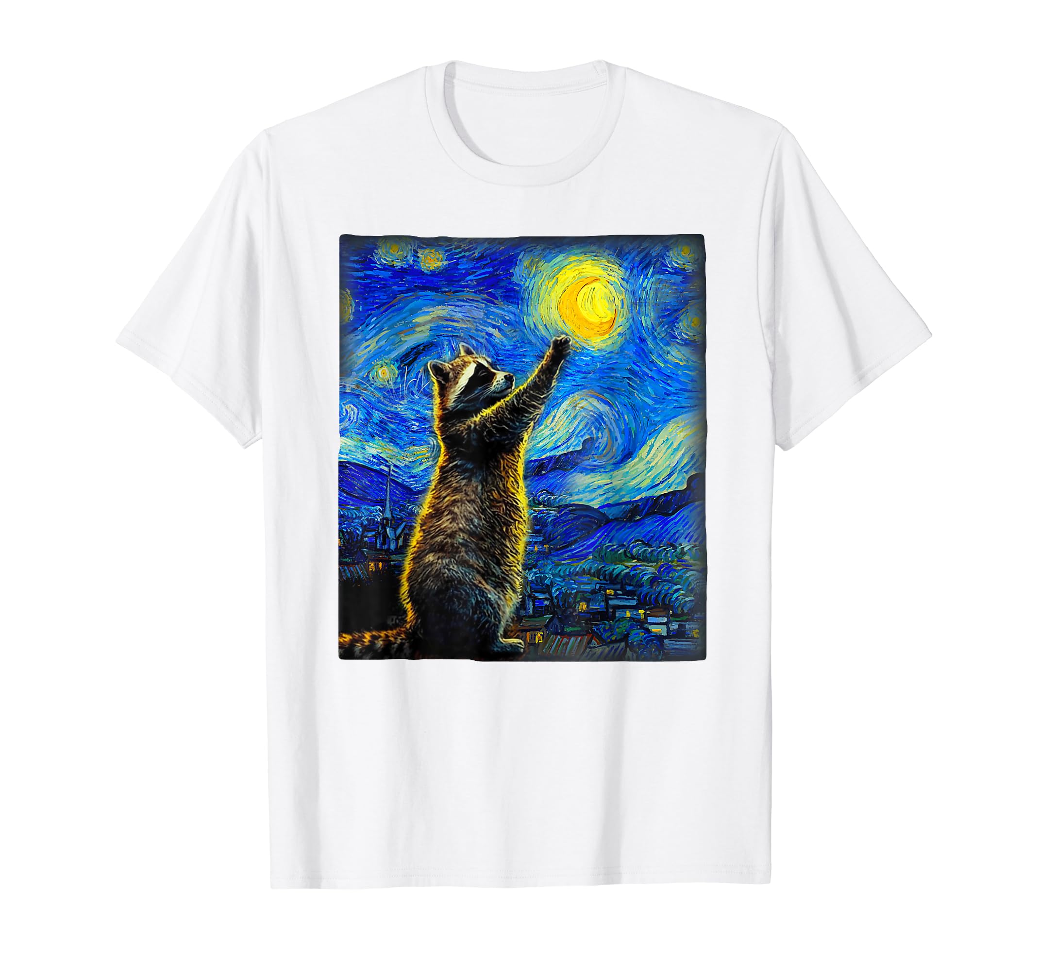 Raccoon Starry Night Painting Van Gogh Funny Raccoon Lover T-Shirt ...