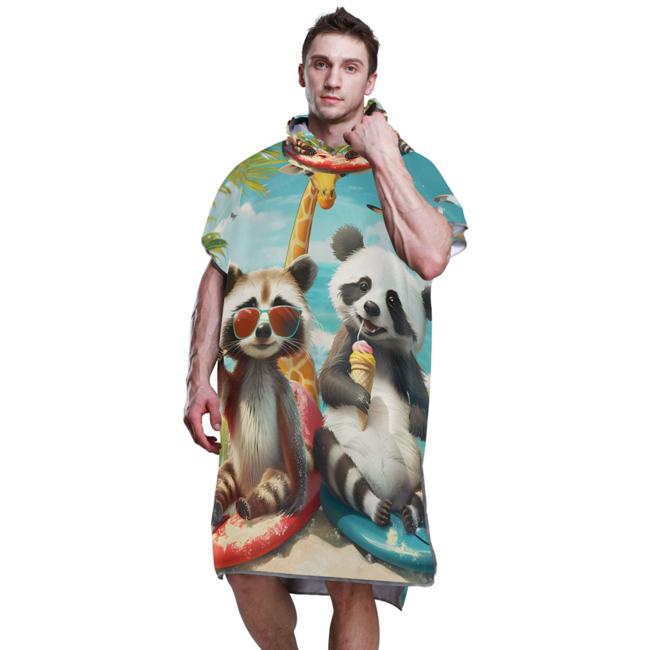 Raccoon Surfer and Sloth Panda Star Hooded Beach Towel Adult Bath ...