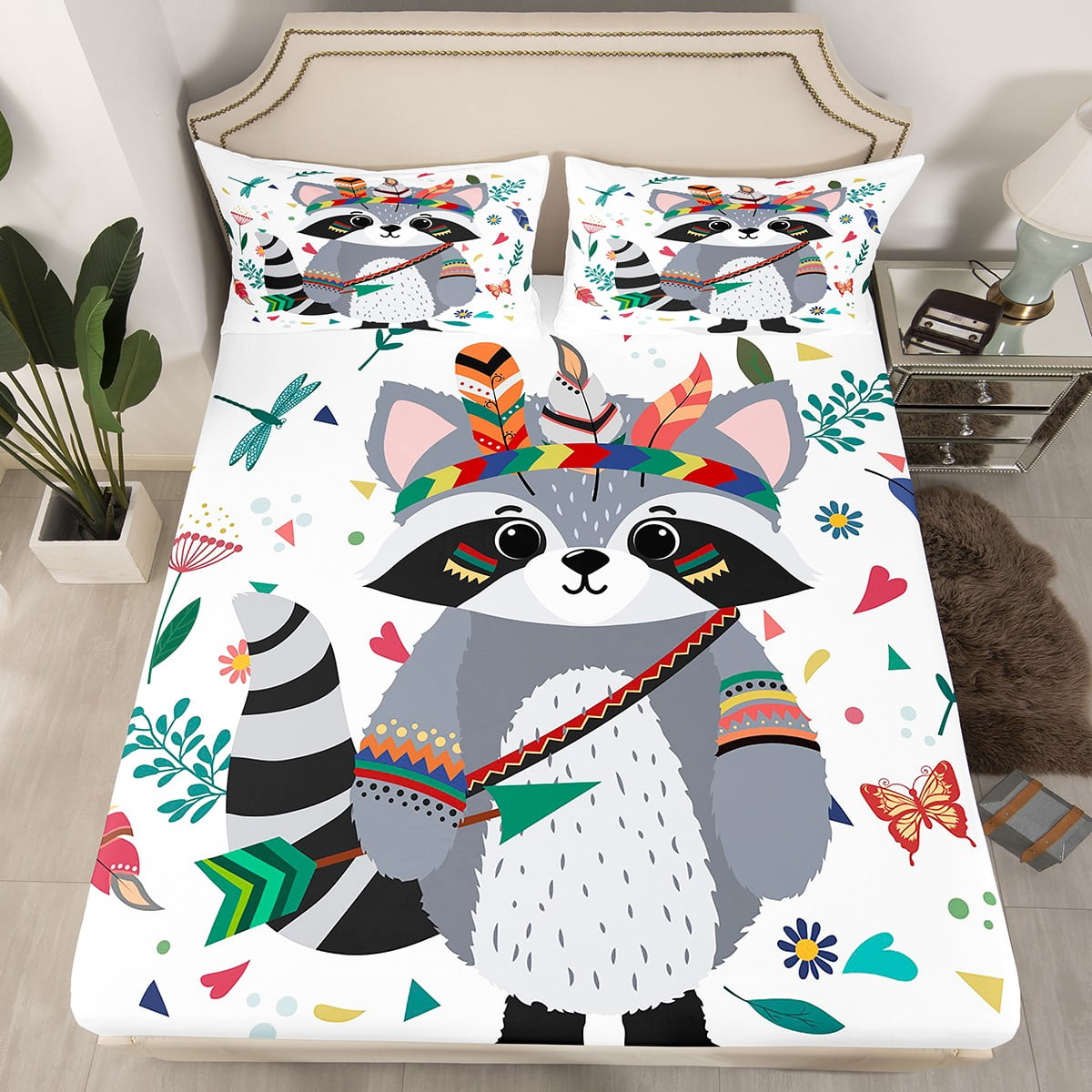 Raccoon Twin Bed Sheets for Boys Kids Child,Cartoon Animal Bedding Set ...