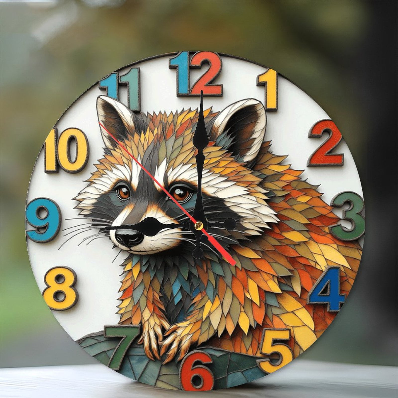 Raccoon Wall Clock Home Decor Art Design 10-Inch Silent Wooden Wall ...
