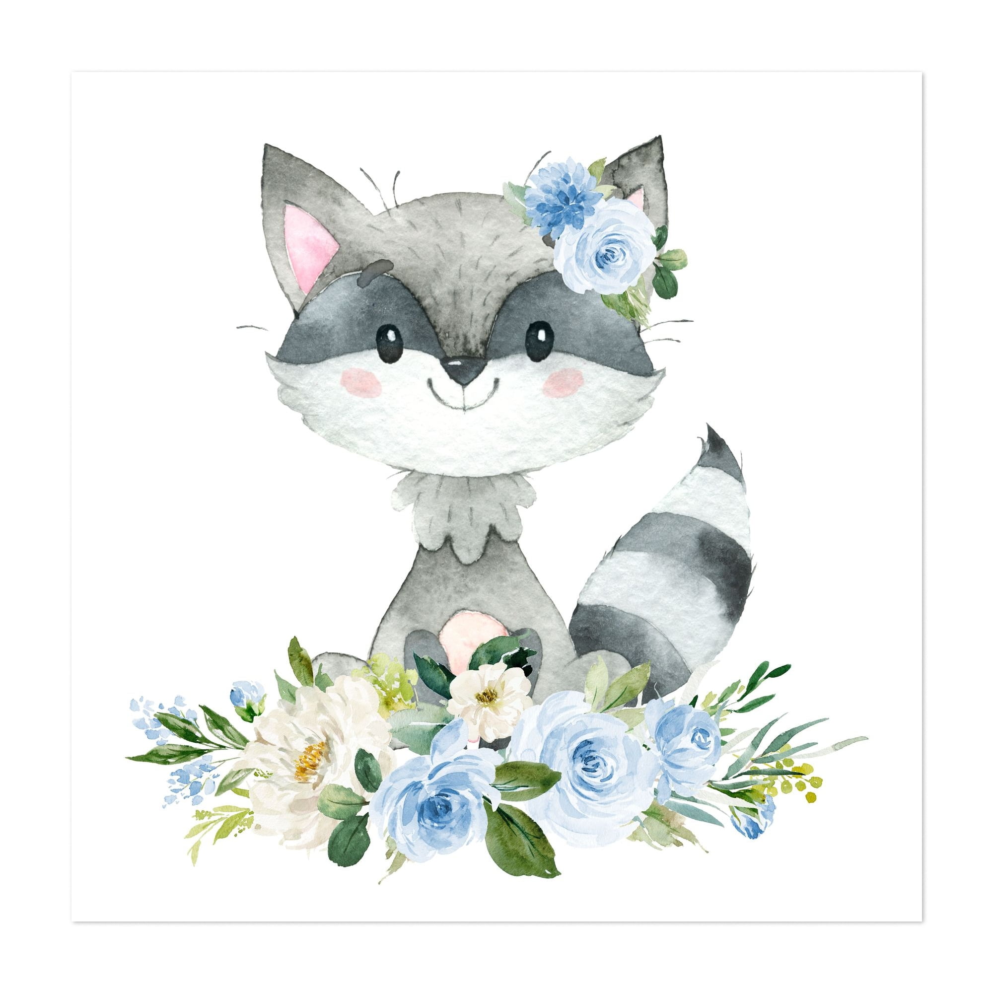 Raccoon, Woodland Animals, Forest Animals, Boho, Blue Flowers, Boy ...