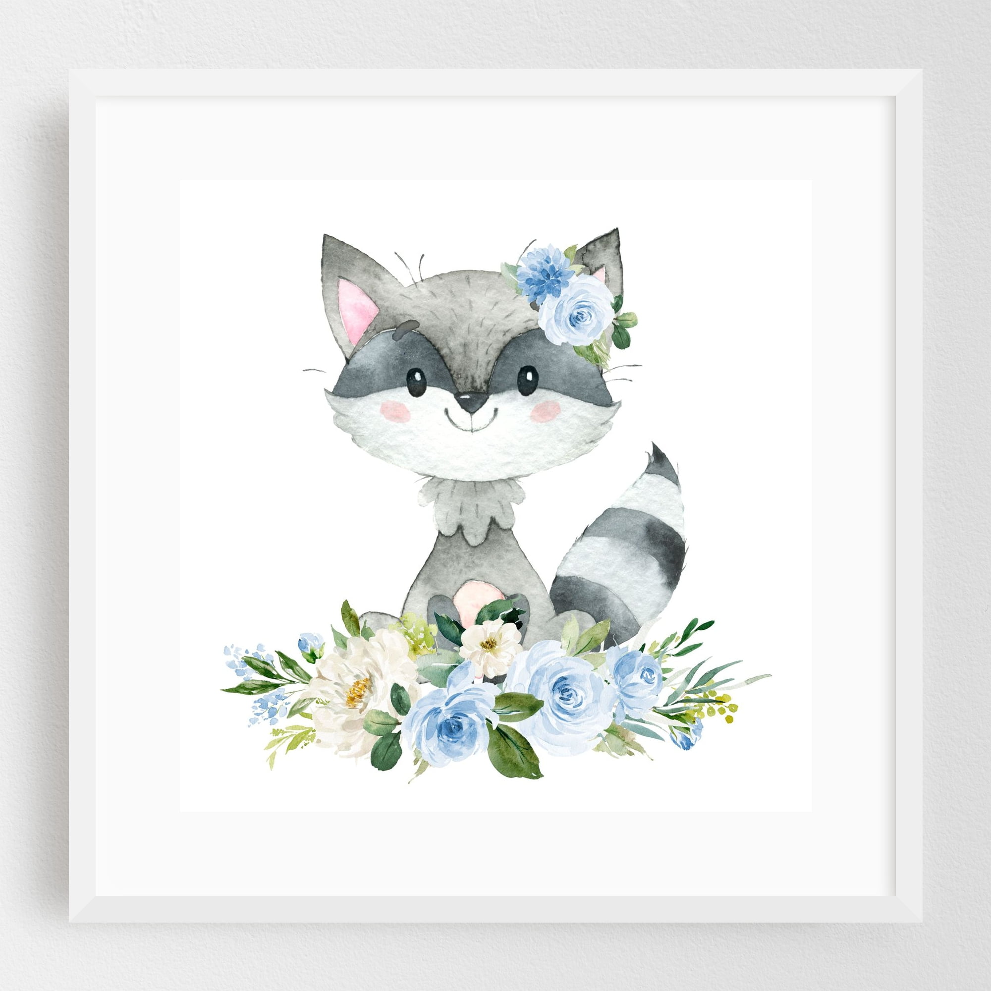Raccoon, Woodland Animals, Forest Animals, Boho, Blue Flowers, Boy ...
