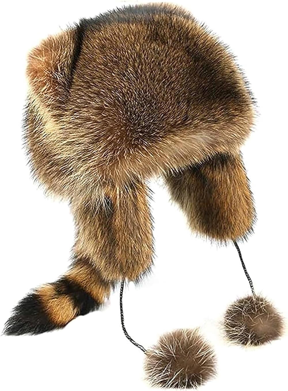 Raccoon hat with tail and ears, faux fur animal hat, winter earflap hat ...