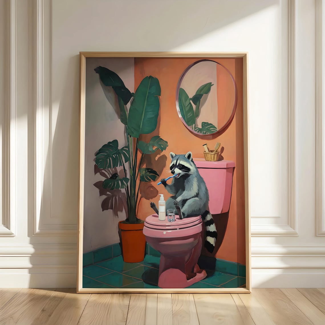 Raccoon in Bathtub Trash Panda Wine Art Maximalist Decor Dopamine Wall ...