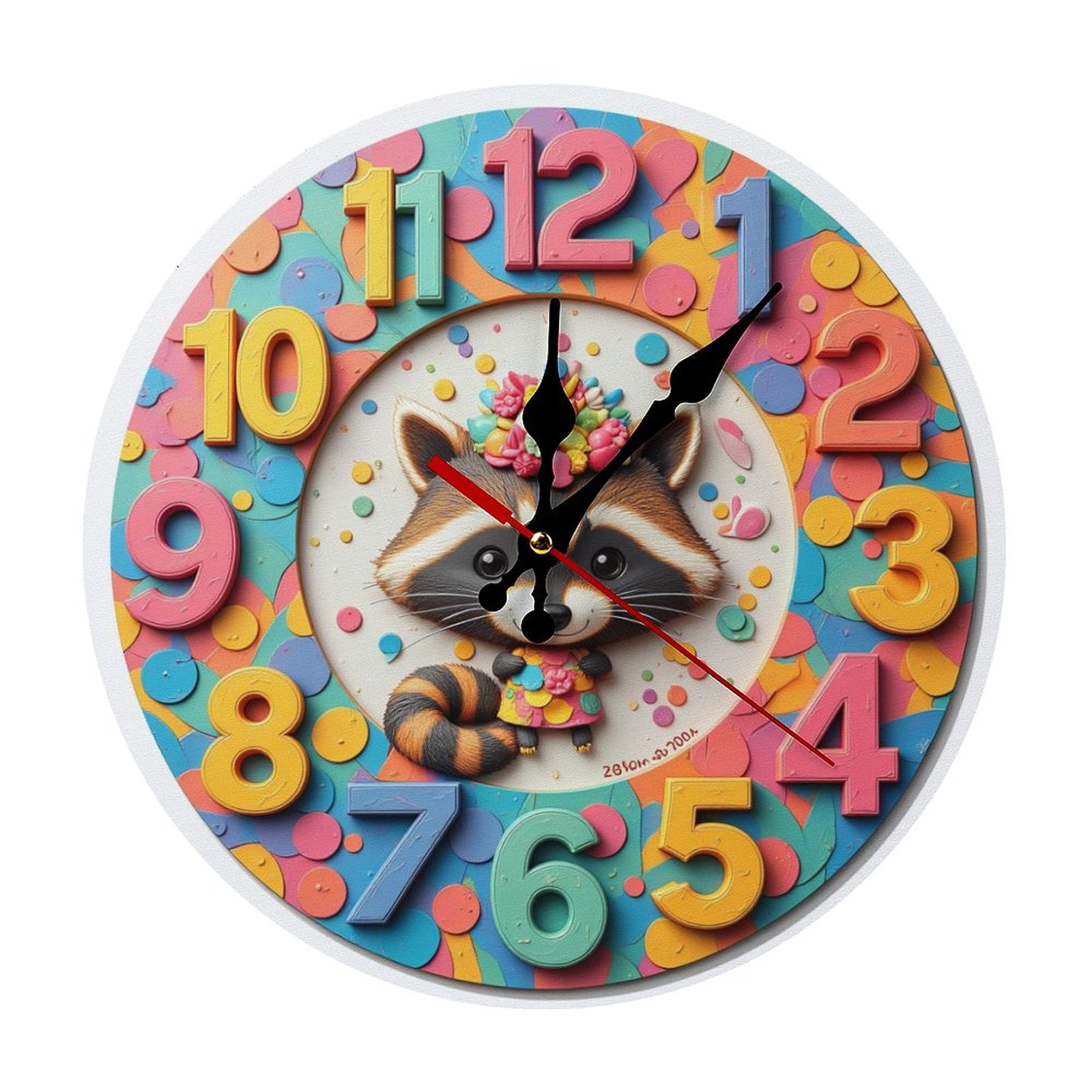 Raccoon with a floral crown, surrounded by a mix of colorful numbers ...