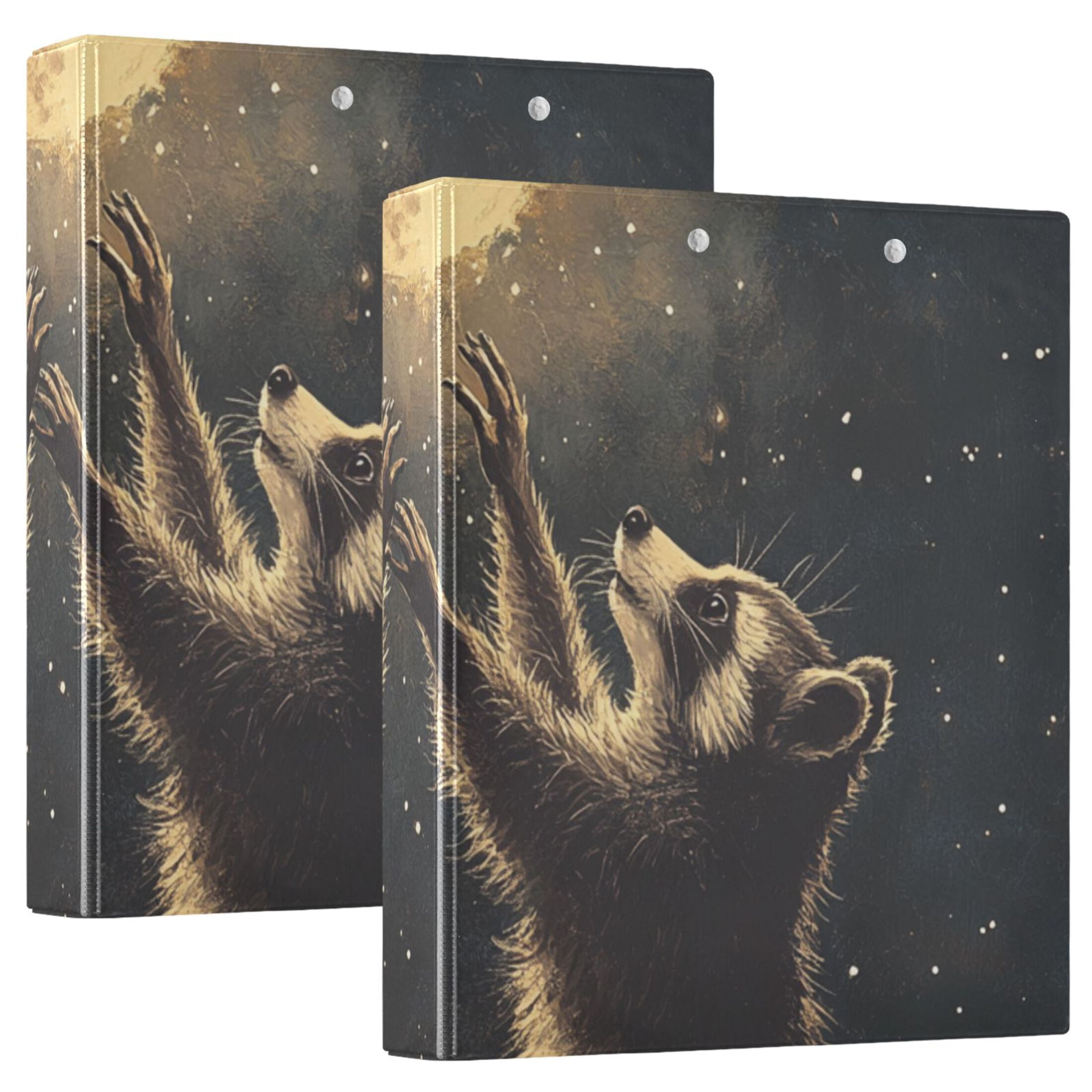 Raccoons and Moon 3 Ring Binders 1.5 inch Hardcover File Folders with ...