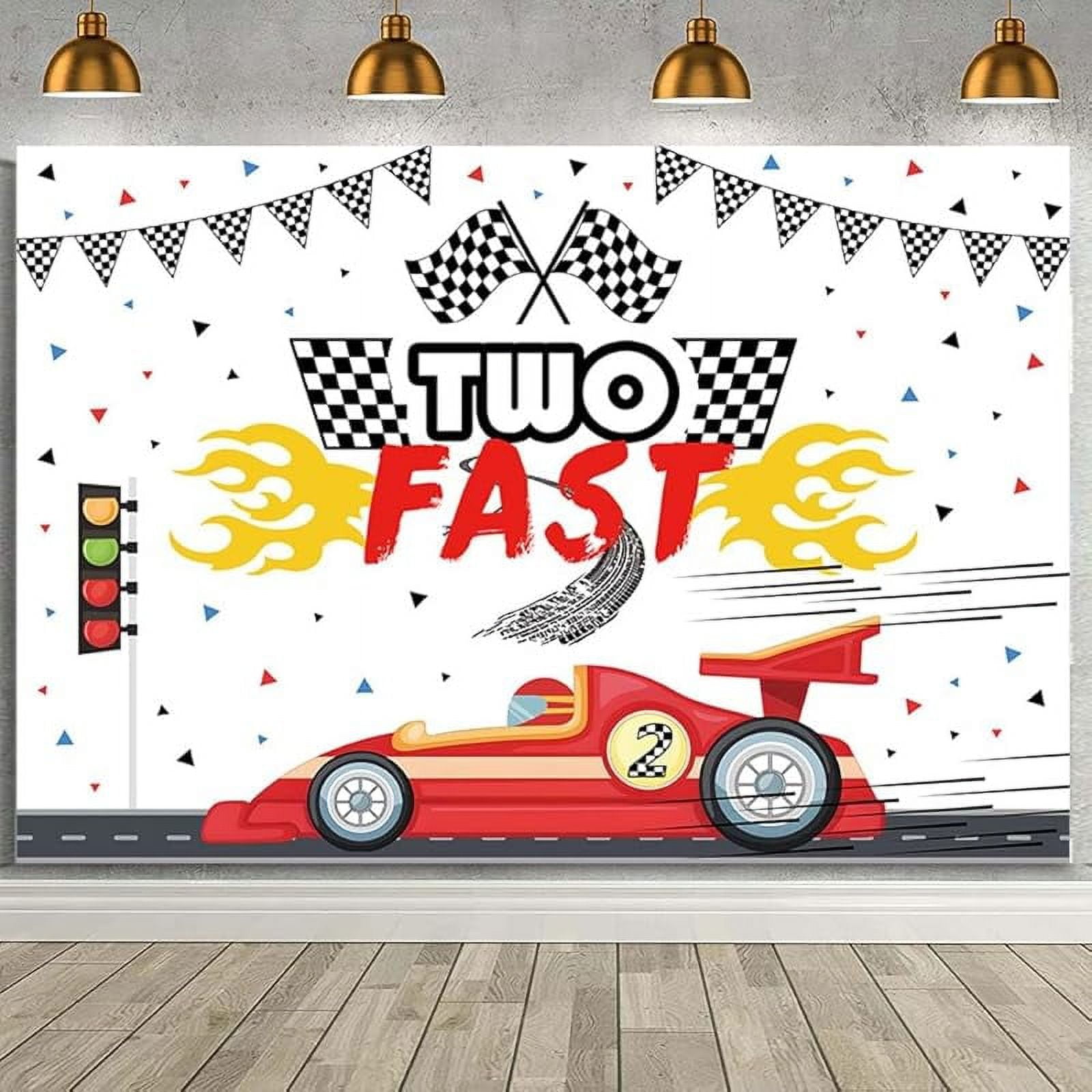 Race Car 2nd Birthday Backdrop Two Fast Race Car Birthday Party ...