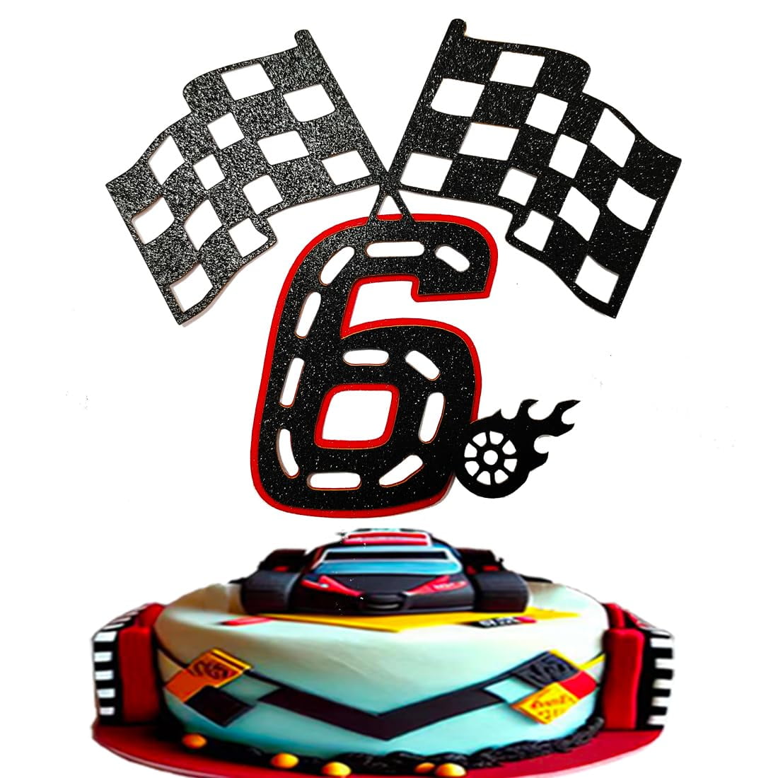 Race Car 6ITSC Years old Birthday Cake Topper- Checkered Flag, Racing ...