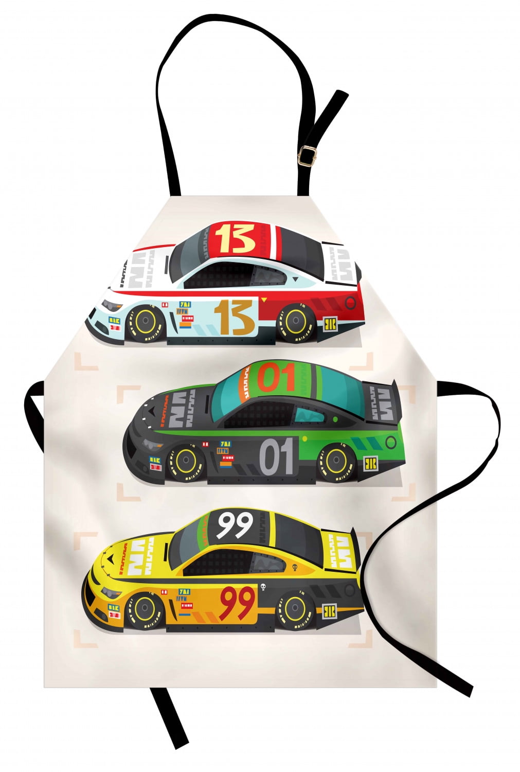 Race Car Apron, Composition of 3 Cool Sports Vehicles with Numbers and ...