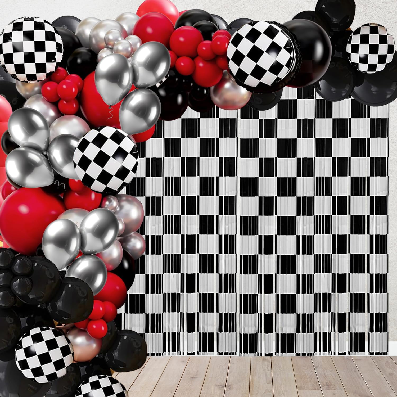 Race Car Balloon Garland Arch Kit AFN1Birthday Party Black White ...