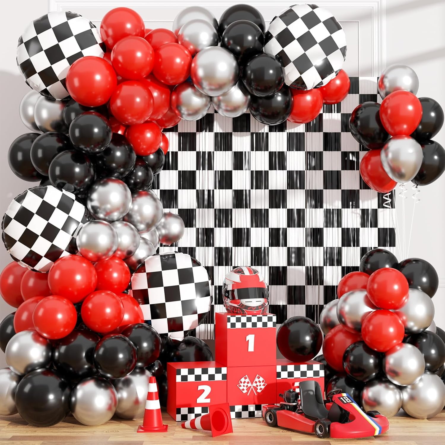 Race Car Balloon Garland Arch Kit Birthday Party Decorations, Black ...
