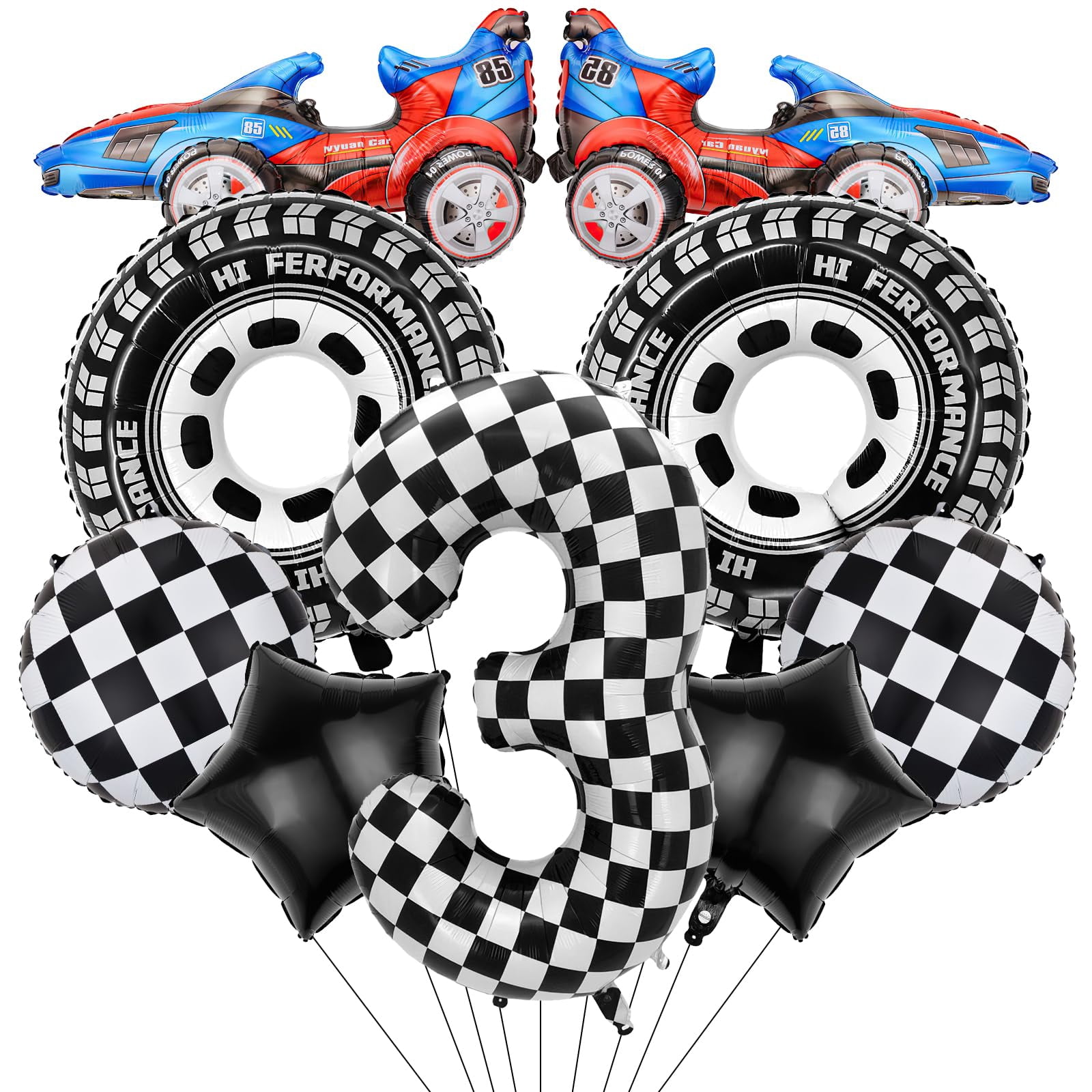 Race Car Balloons 3rd MSF2 Birthday Decorations - 9Pcs Racing Car ...