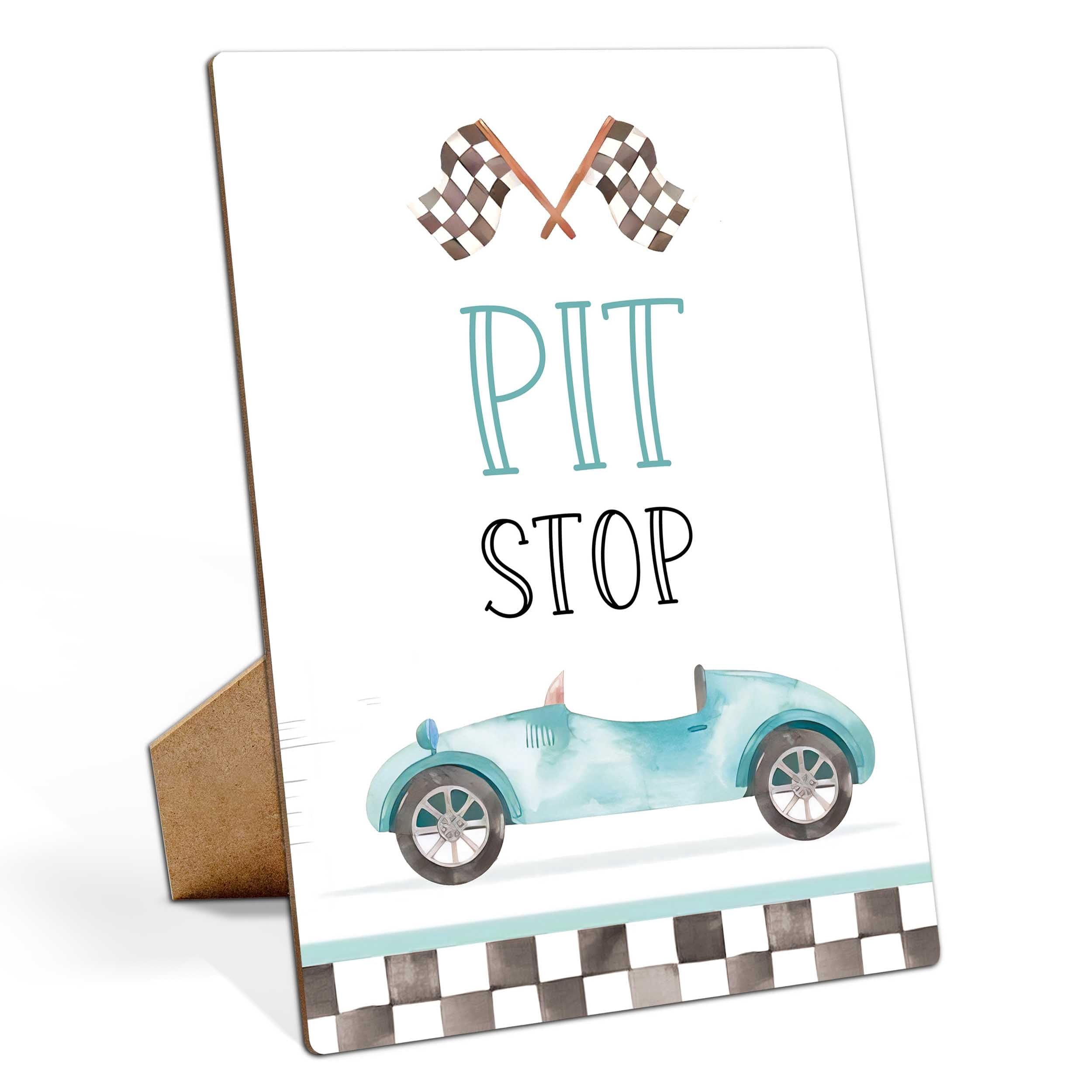 Race Car Birthday FEV6 Party Signs, Pit Stop, 8×11 Wooden Play Sign ...