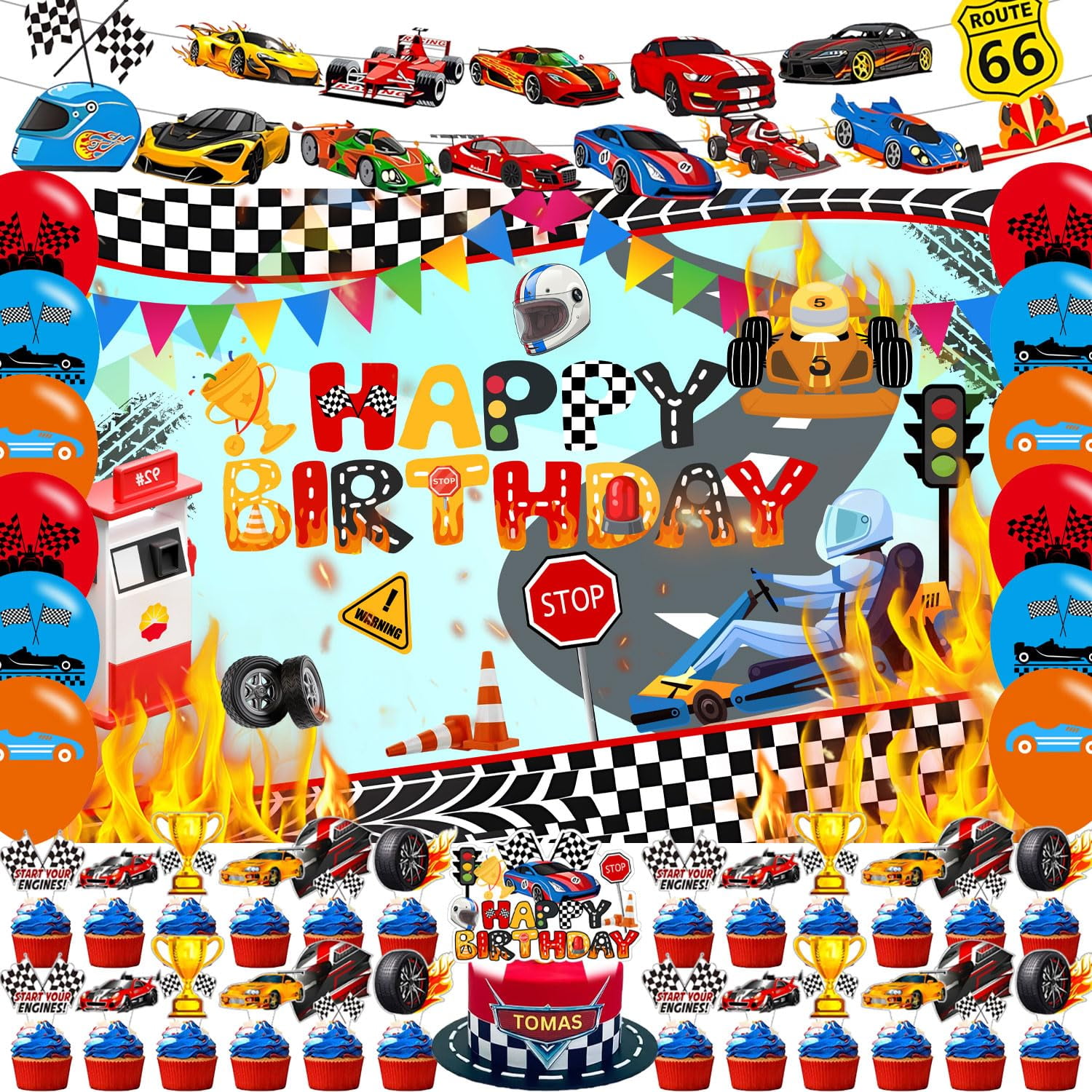Race Car Birthday Party IFF17 Decorations , Race Car Happy Birthday ...