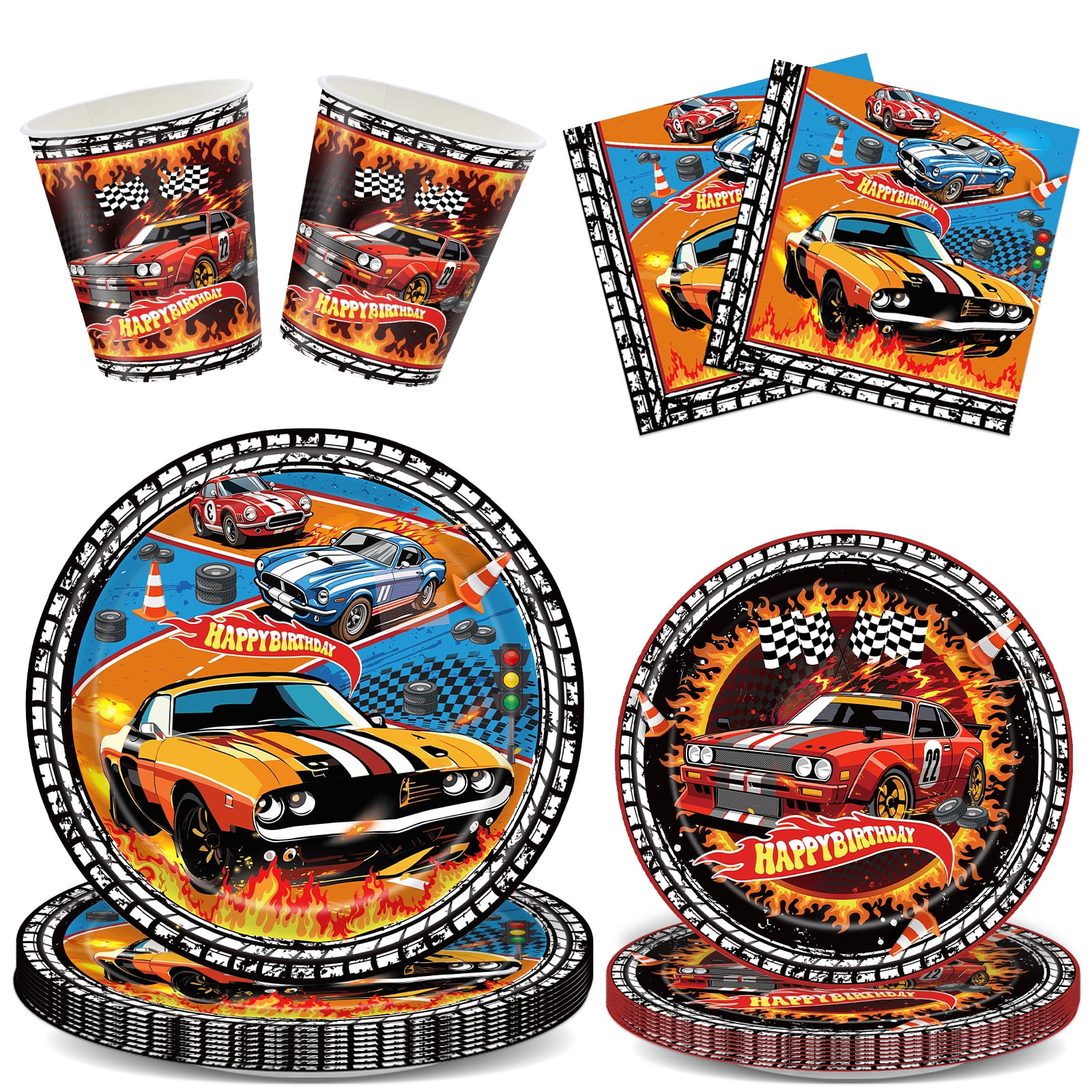 Race Car Birthday Party Tableware Set, 64Pcs Racing Car Themed Party ...