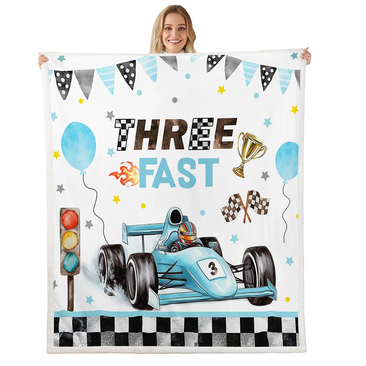Race Car Birthday Party Throw Blanket Youth Three Fast Birthday ...