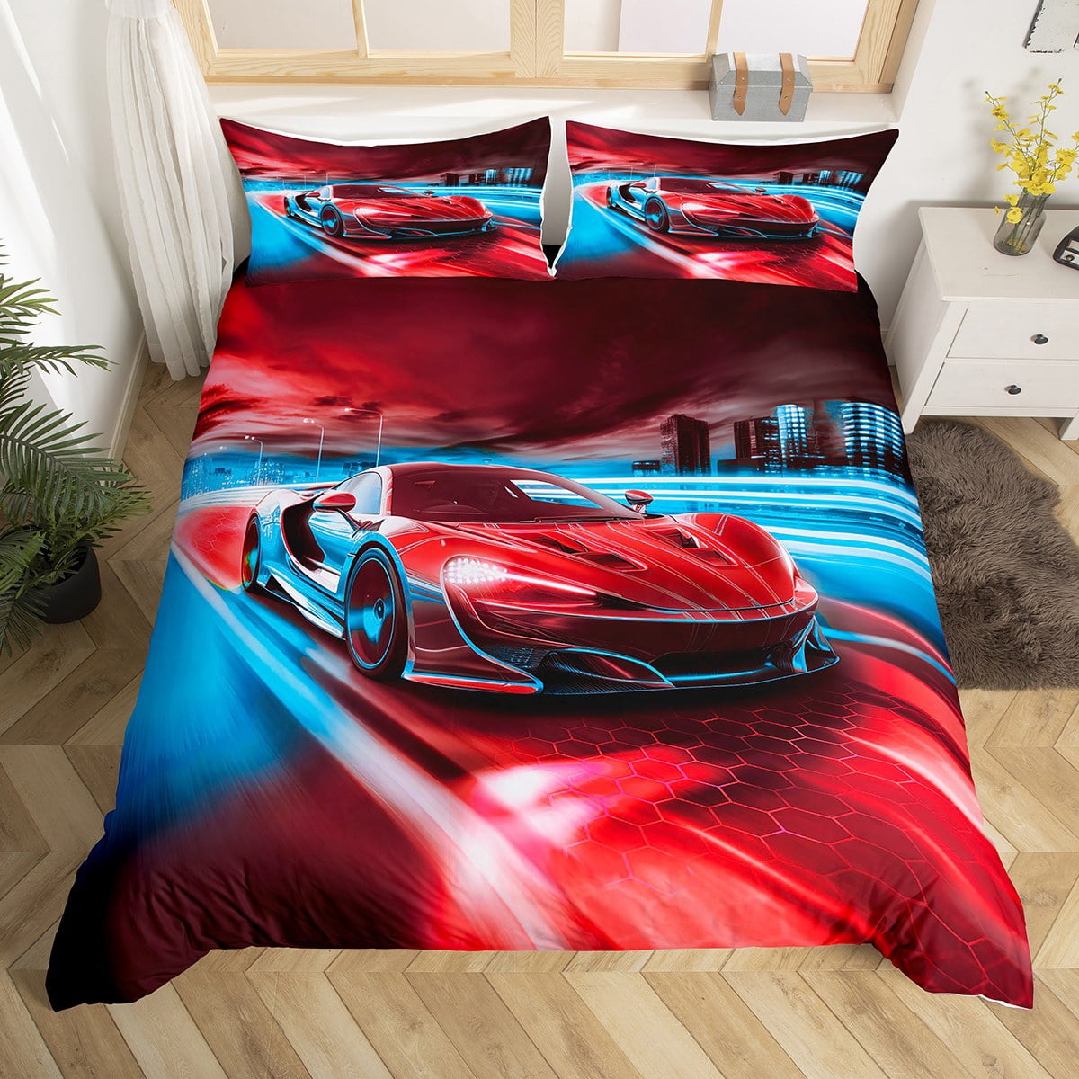 Race Car Comforter Cover Extreme Speed Sports Car Bedding Set Racing ...