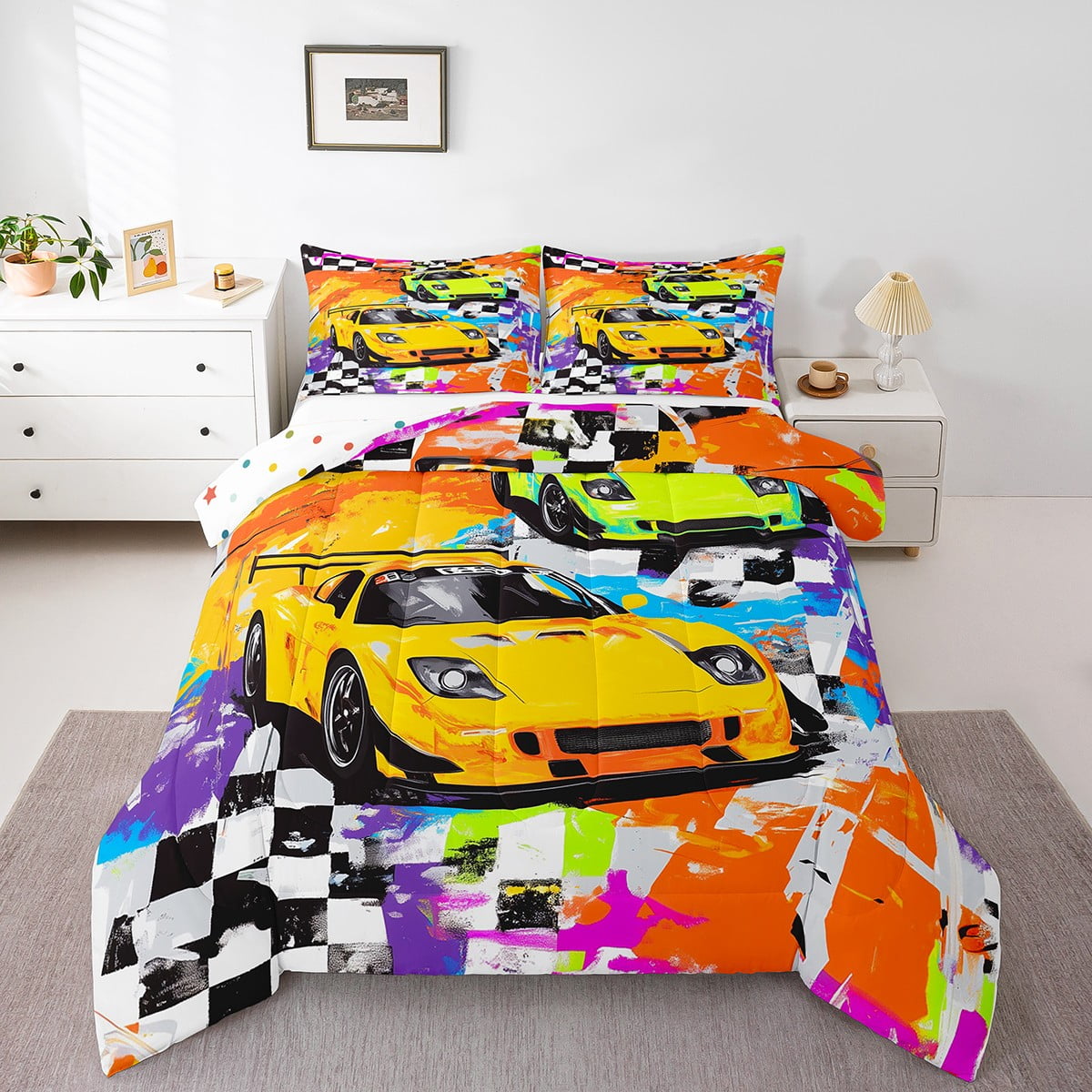 Race Car Comforter Set King,Cool Speed Sports Car Bedding Set Teens ...