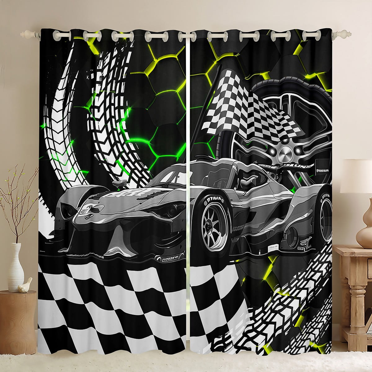 Race Car Curtains And Drapes Glitter Honeycomb 30%-50% Blackout ...