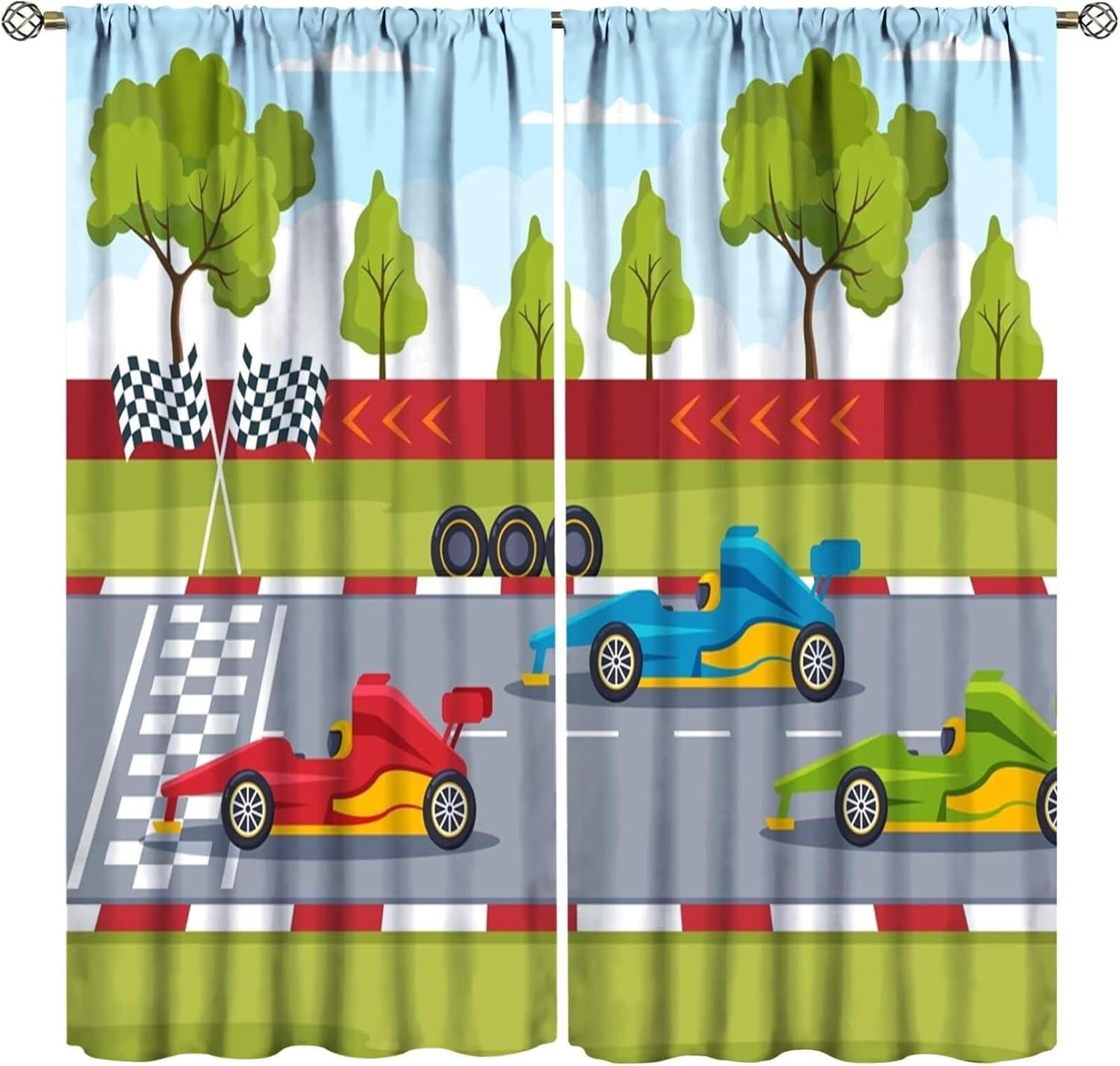 Race Car Curtains Cartoon Racing Car Track Formula Racer Sports Finish ...