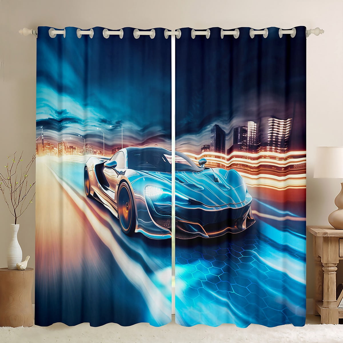 Race Car Curtains Sports Car Room Decor Teens Racing Gifts Blue Cool ...